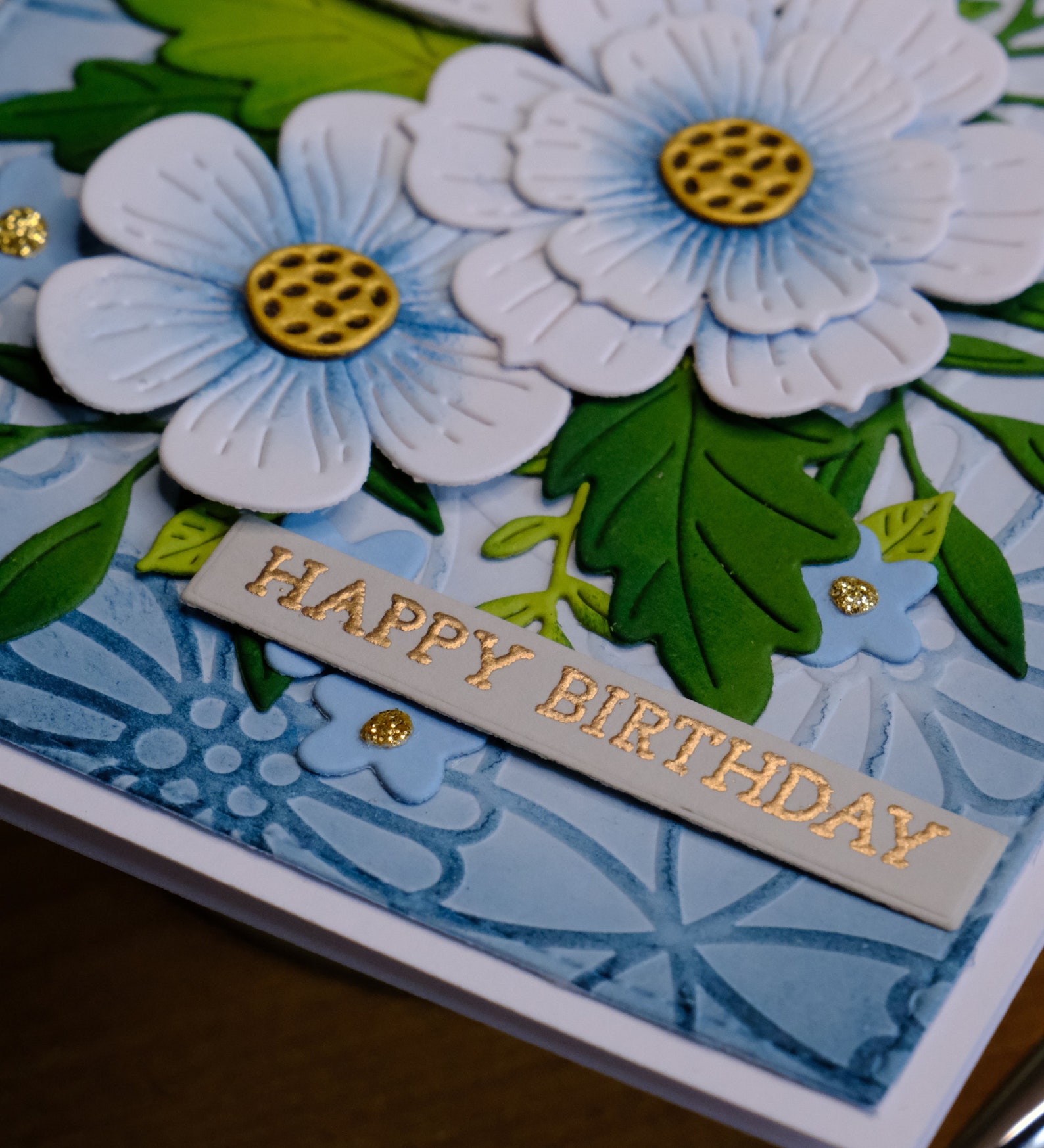 Soft Blue Birthday Card With Florals Floral Birthday Card Die Cut Paper ...