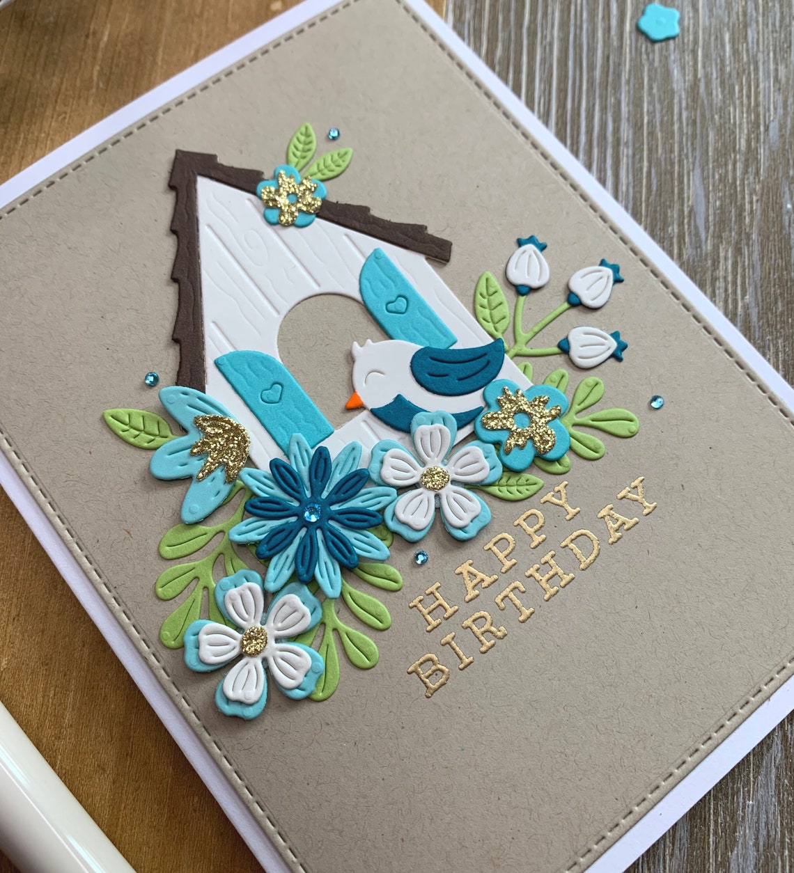 Bird Floral Birthday Card Handmade Floral Birdhouse Birthday - Etsy
