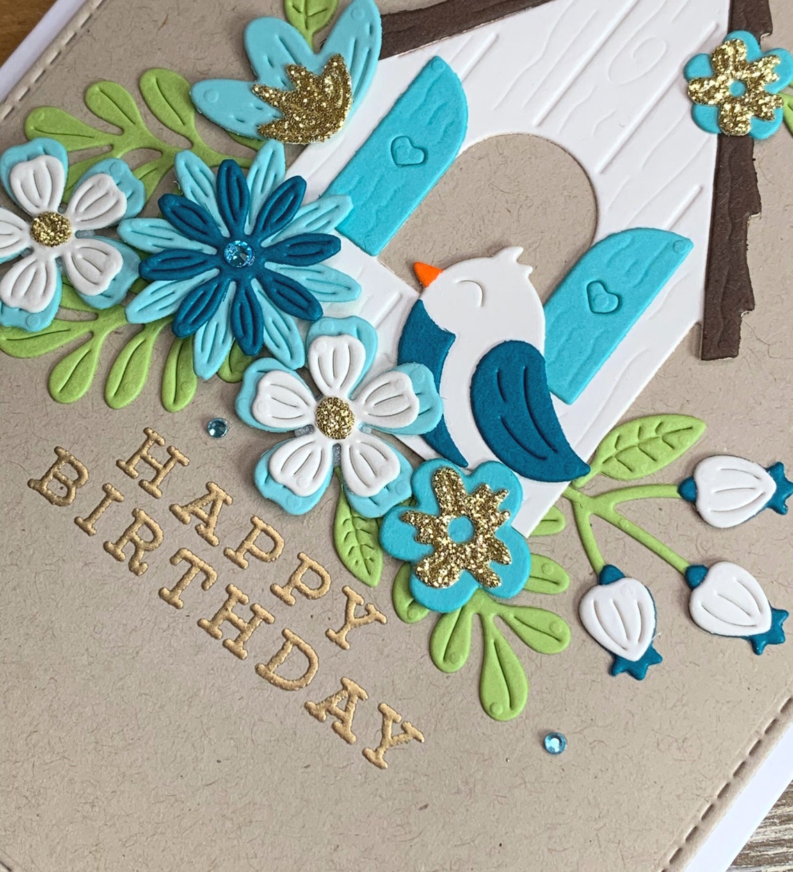 Bird Floral Birthday Card Handmade Floral Birdhouse Birthday - Etsy