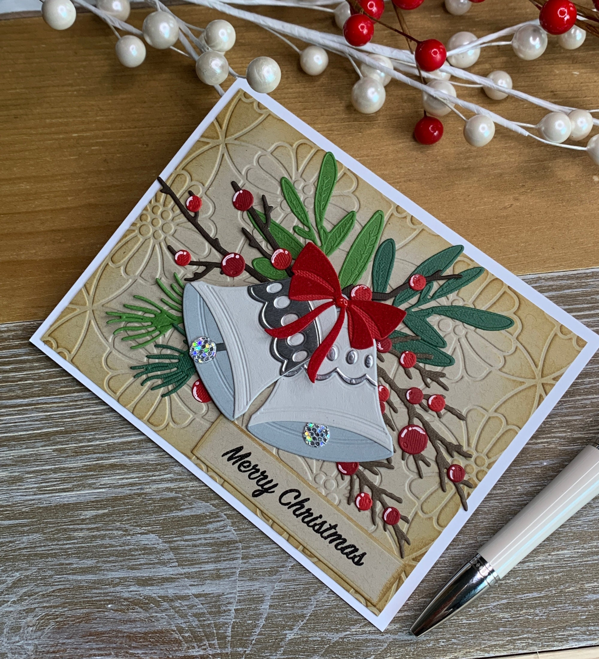 Jingle Bells Handmade Holiday Card; Greeting Card With Bells, Red Bow ...