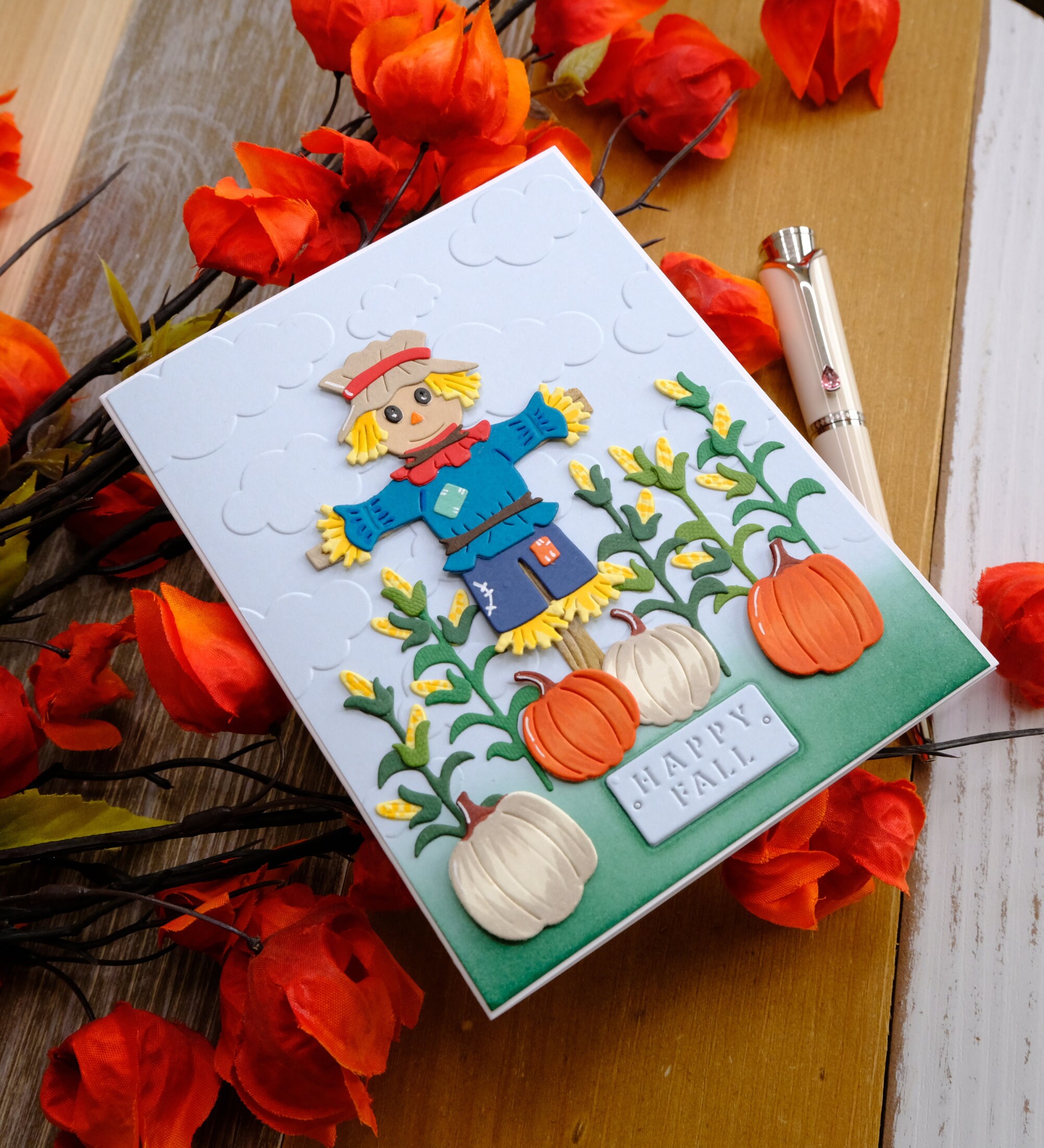 Fall Scarecrow Card Happy Fall or Thankful Card Thanksgiving - Etsy