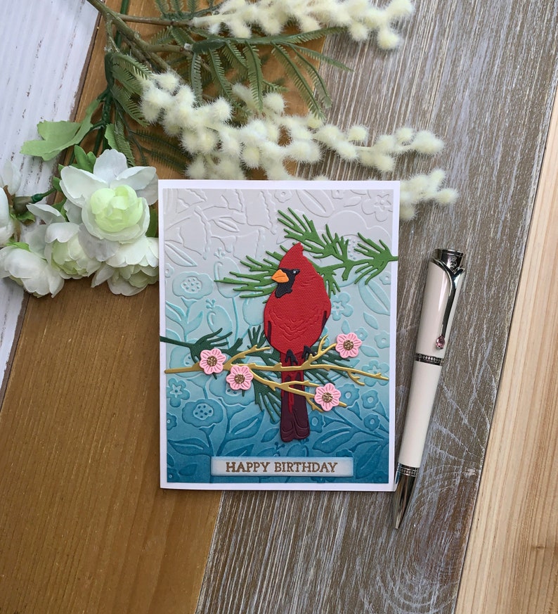 Red Cardinal Happy Birthday Card; Red Cardinal Miss You Card; Handmade ...