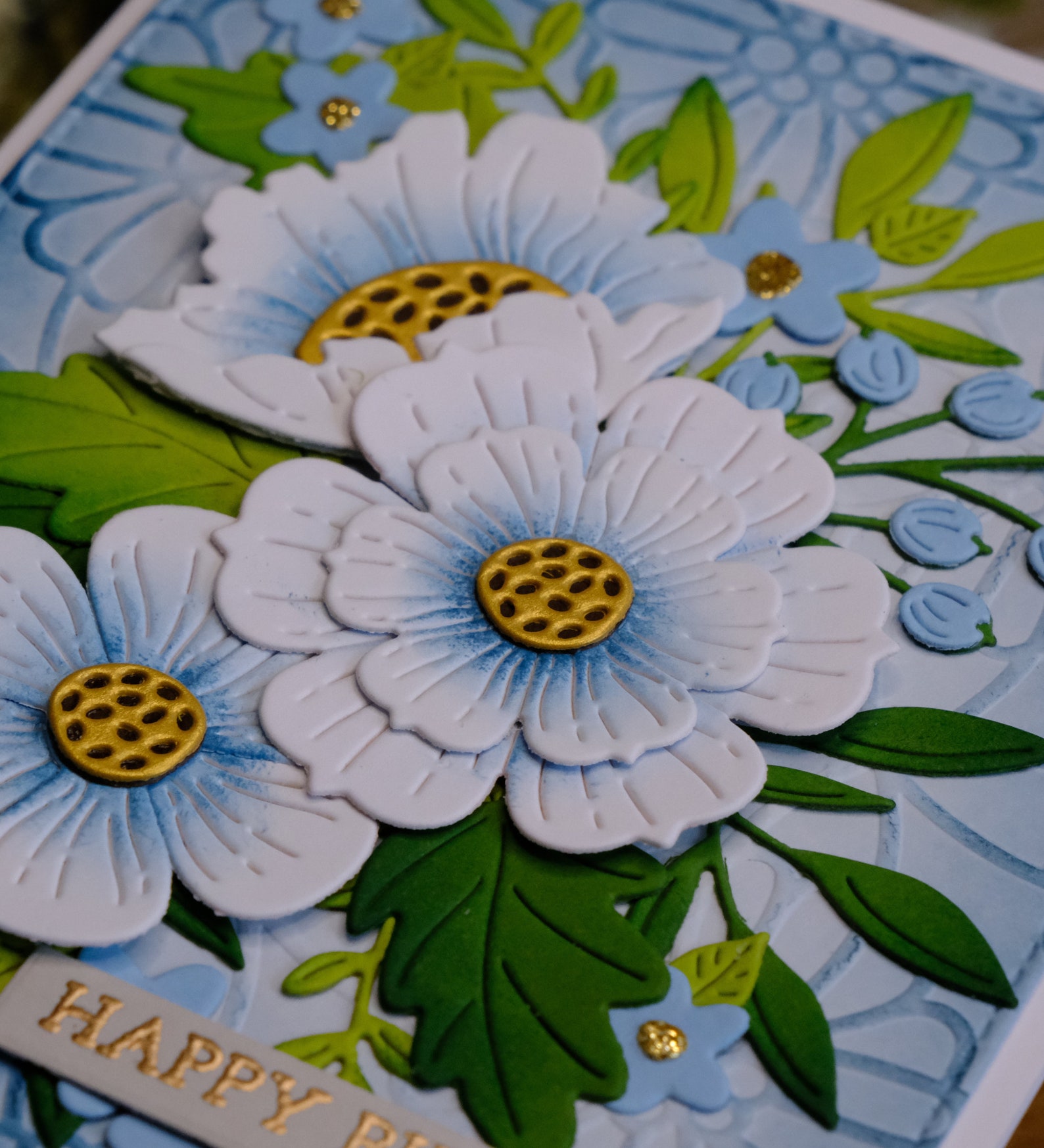 Soft Blue Birthday Card With Florals Floral Birthday Card Die Cut Paper ...