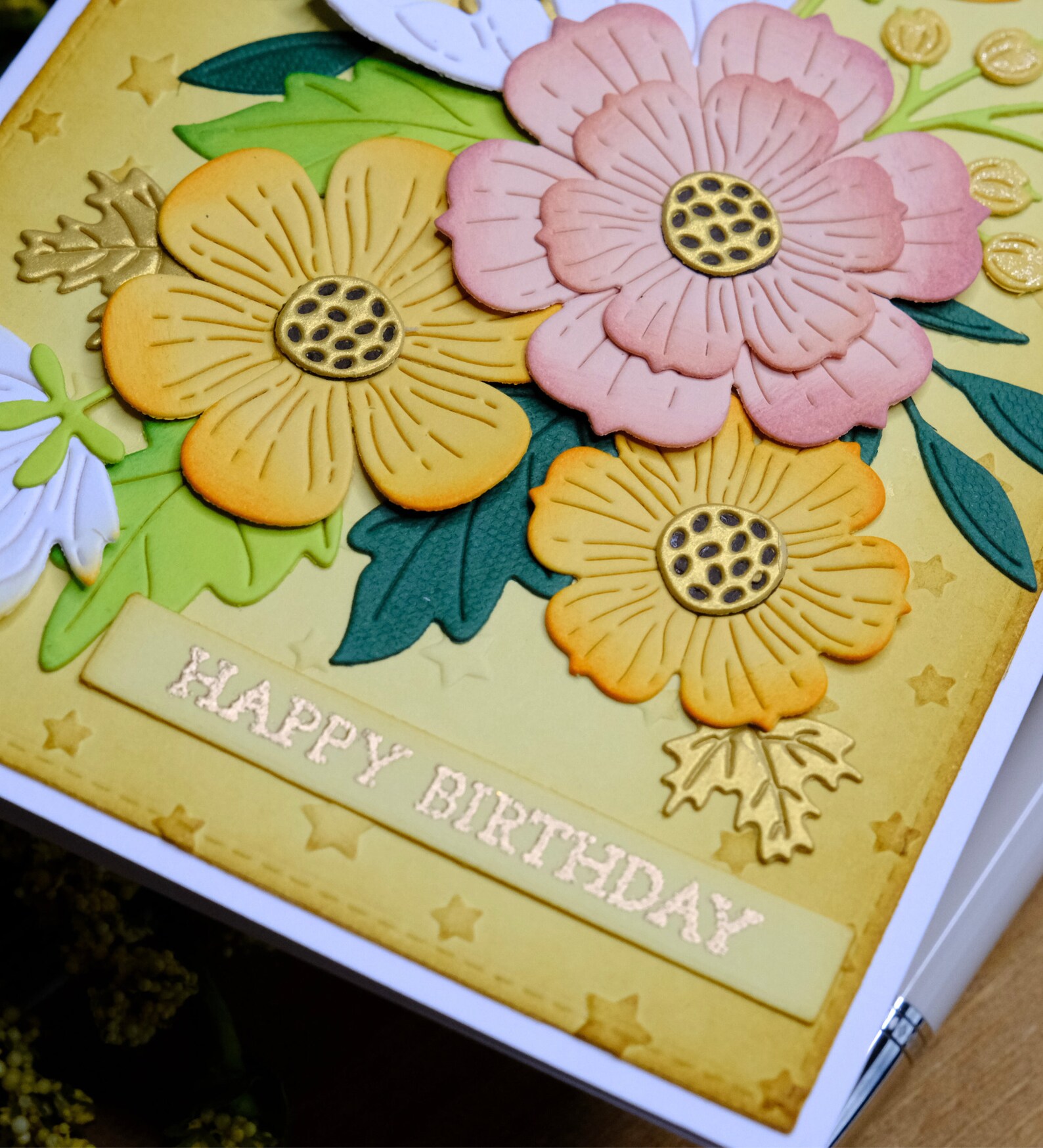 Yellow Birthday Card With Florals; Floral Birthday Card in Yellow Tones ...