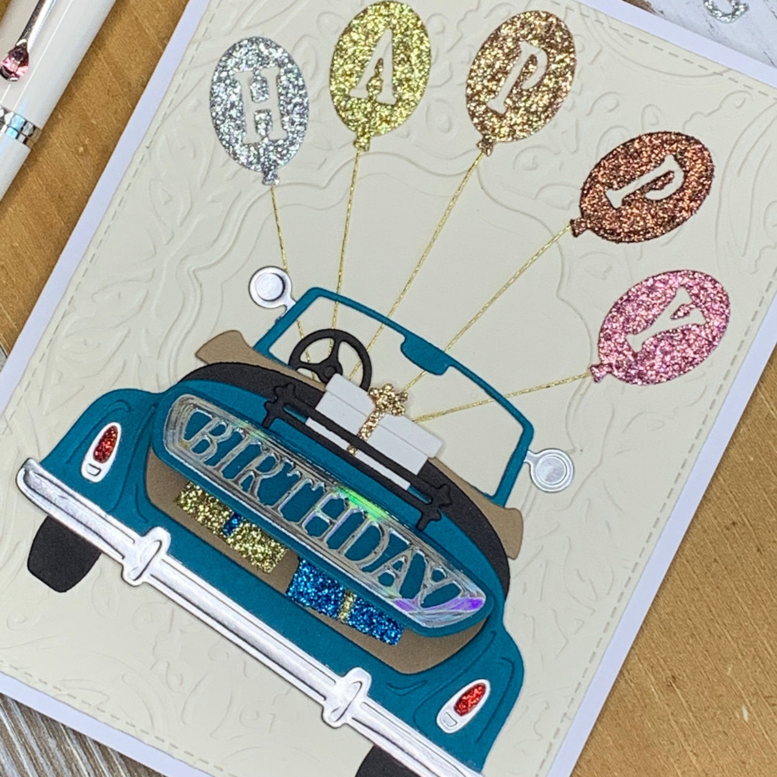 Blue Classic Car Birthday Card Handmade Interactive Birthday Card Happy ...