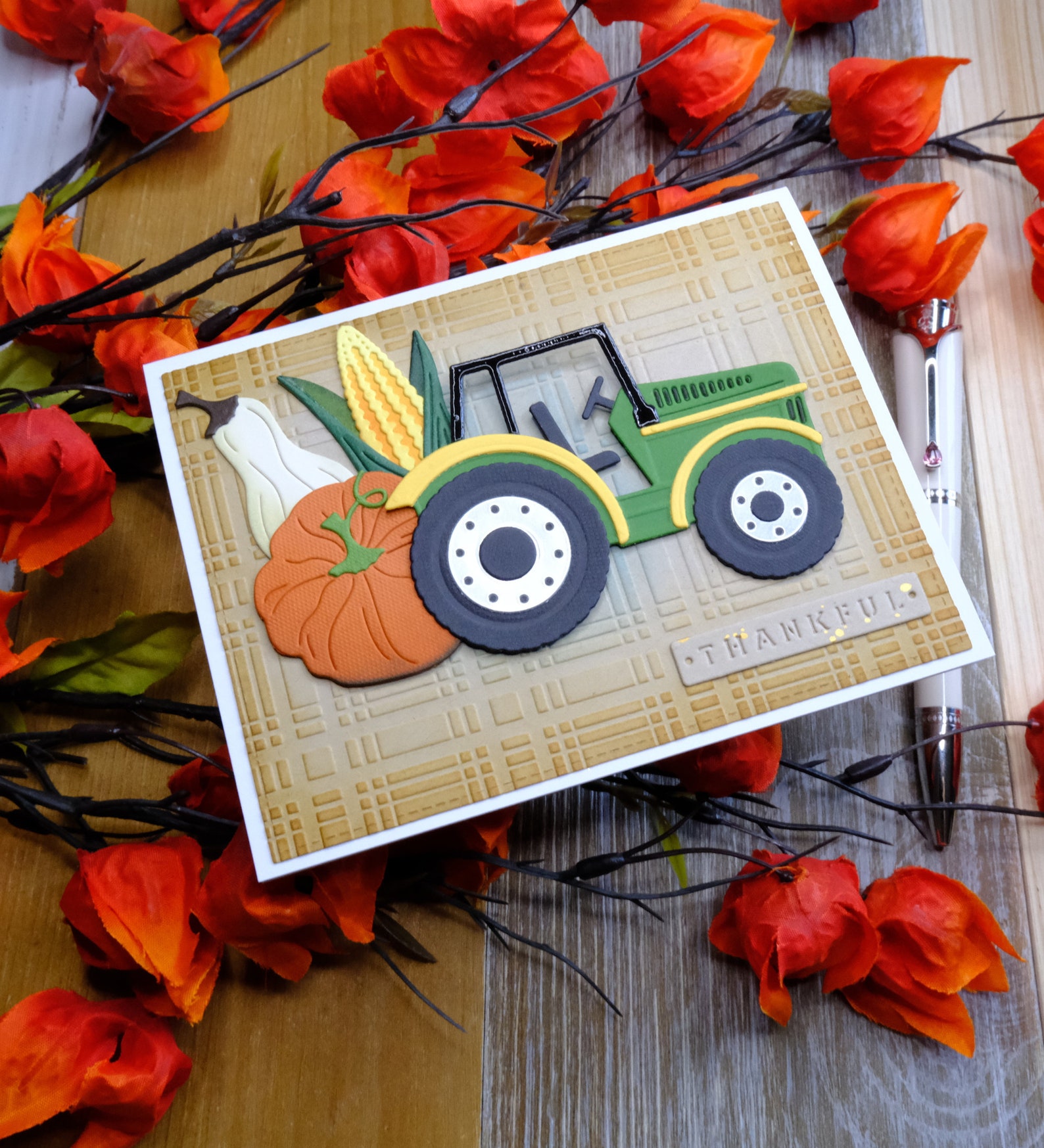 Tractor Greeting Card for Fall; Happy Fall Thankful Greeting Card ...