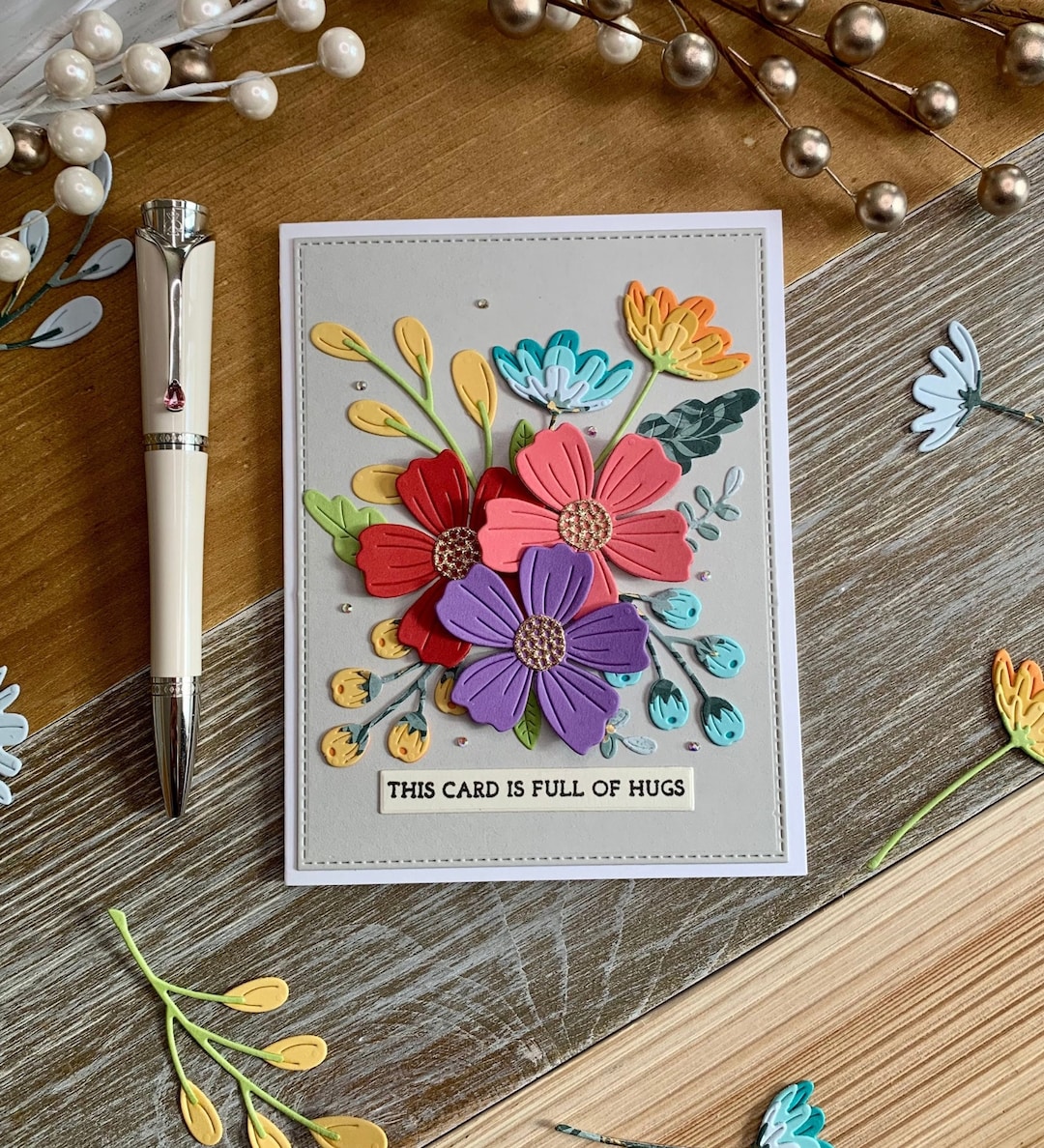 Large Bloom Floral Bouquet Card This Card is Full of Hugs Greeting Card ...