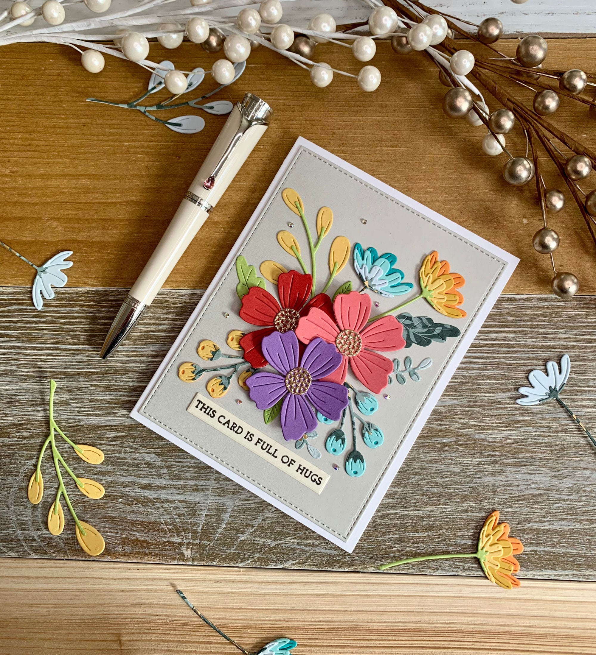 Large Bloom Floral Bouquet Card; This Card is Full of Hugs Greeting ...