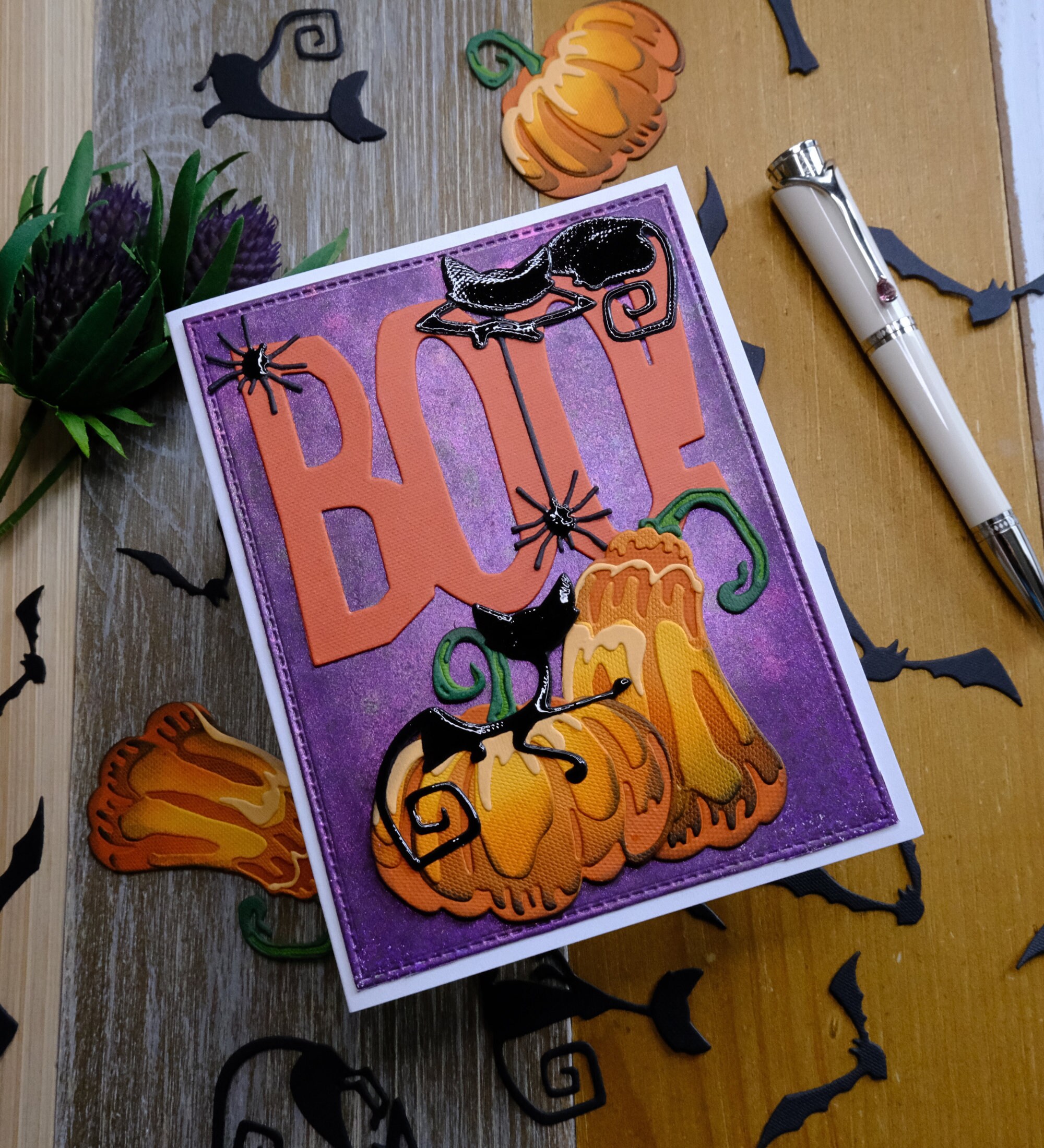 Spooky Halloween Card BOO Cats and Pumpkins Halloween Card - Etsy