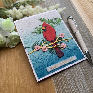 Red Cardinal Happy Birthday Card; Red Cardinal Miss You Card; Handmade ...