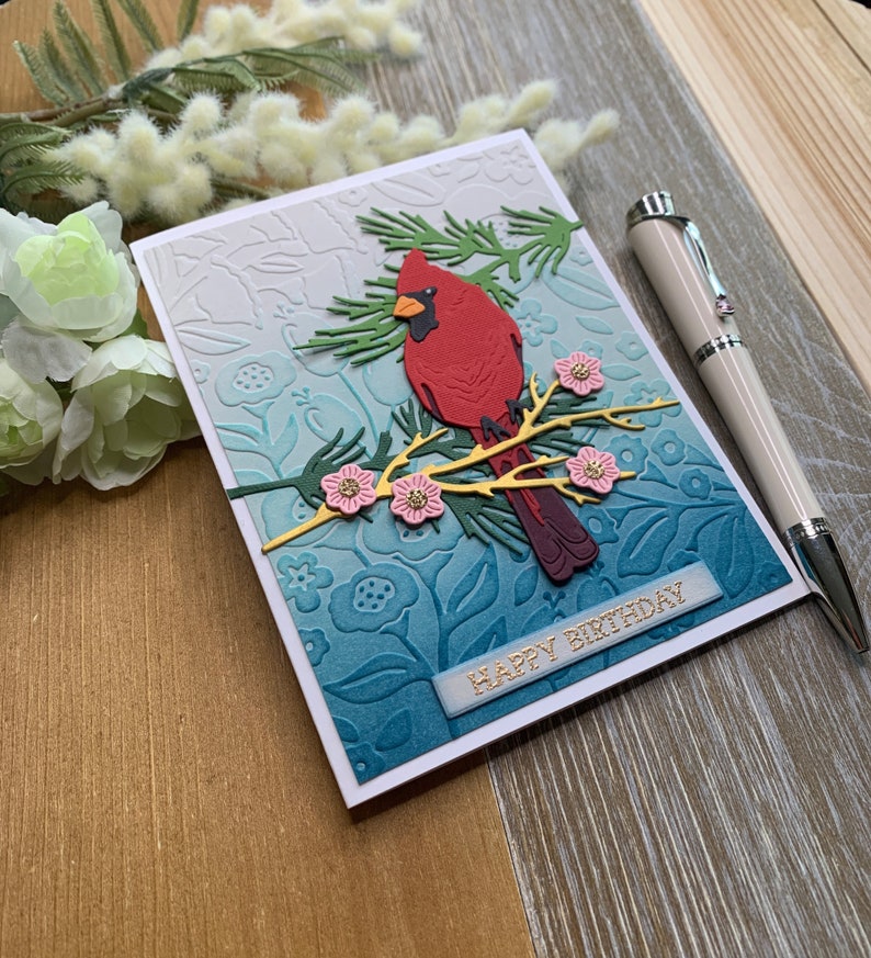 Red Cardinal Happy Birthday Card; Red Cardinal Miss You Card; Handmade ...