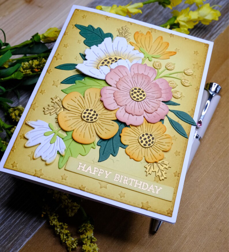 Yellow Birthday Card With Florals; Floral Birthday Card in Yellow Tones ...