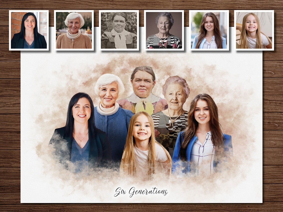 Personalized Generational Portrait on Canvas Gift for Mother, Custom ...