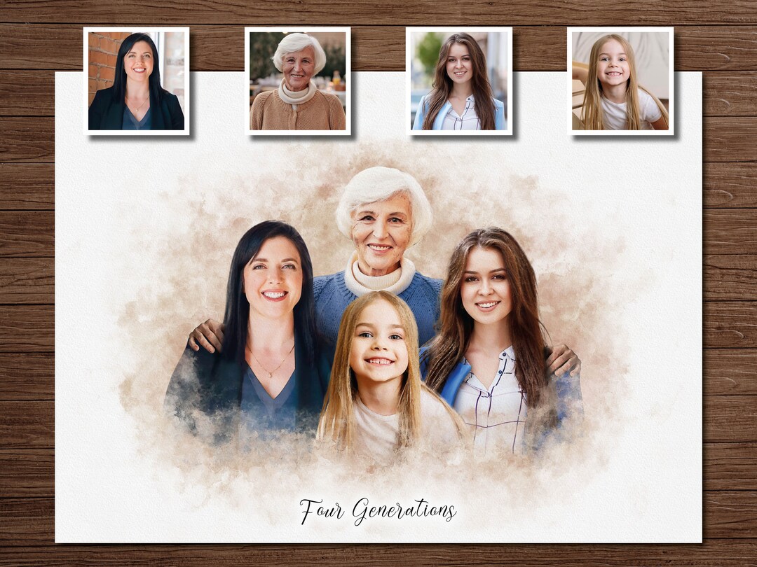 Watercolor Family Portrait From Multiple Photos, Birthday Gift ...
