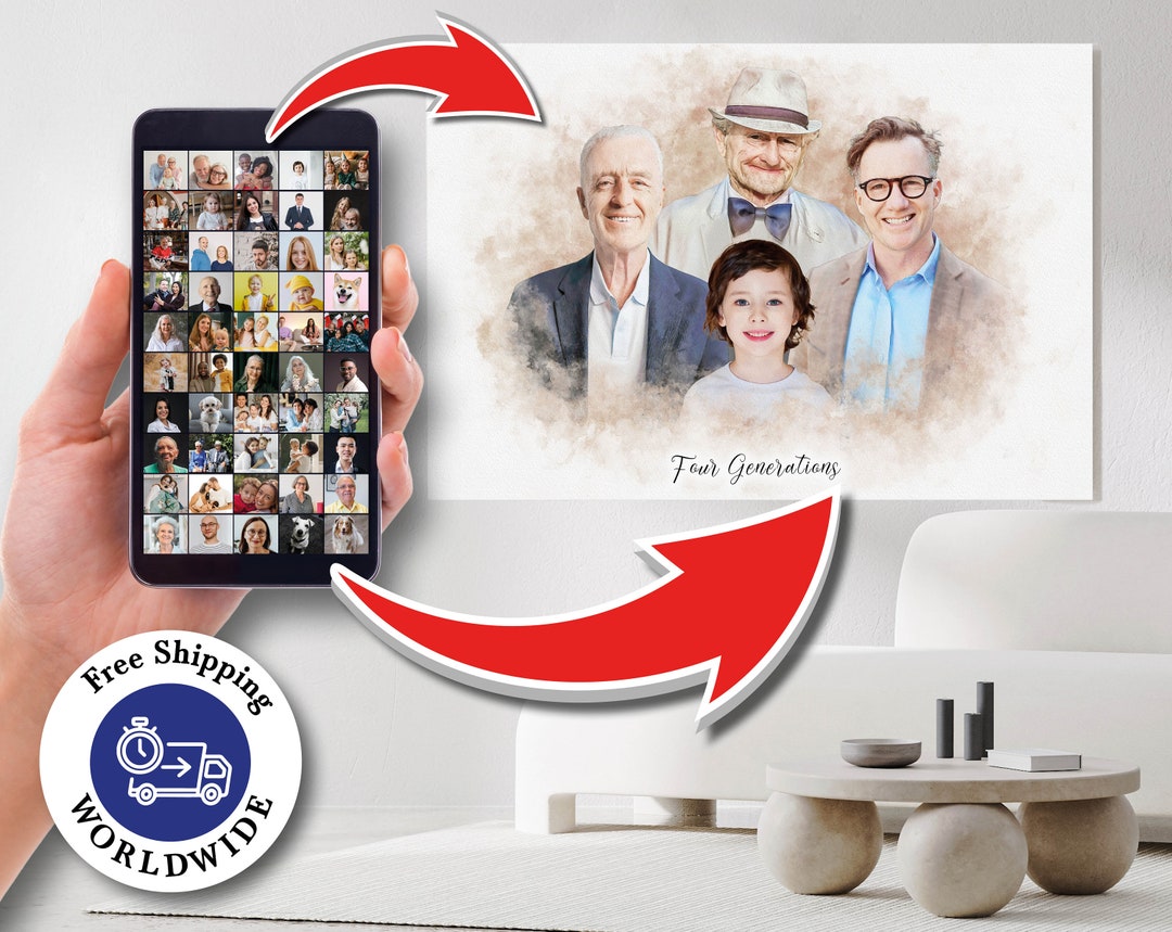 Custom Father's Day Gift, Four Generations Portrait, Memorial ...