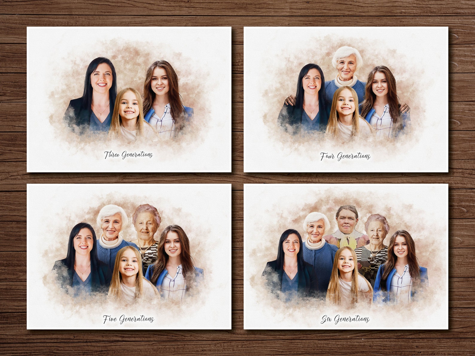 Watercolor Family Portrait From Multiple Photos, Birthday Gift ...