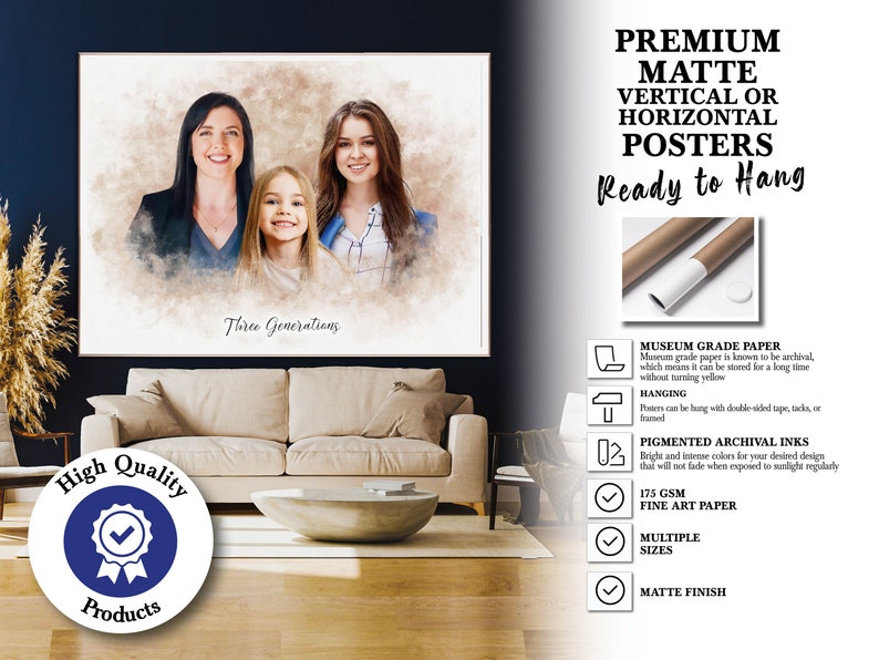 Custom Family Portrait, Portrait From Photo, Mothers Day Gift, Custom ...