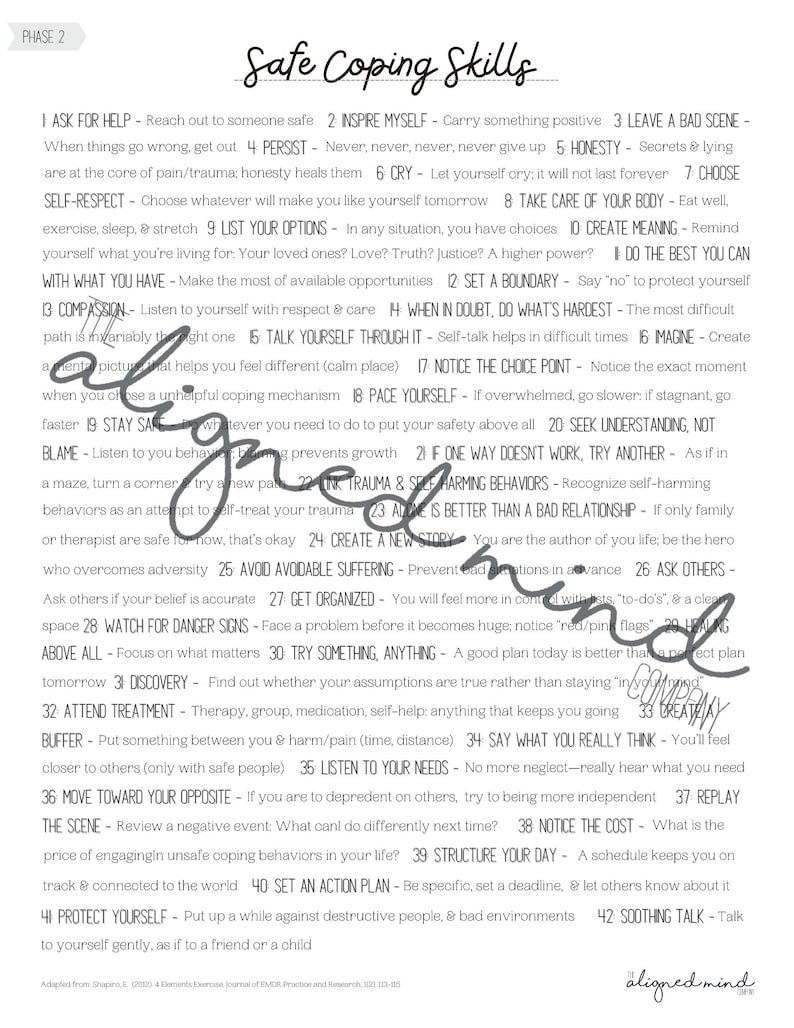 Seeking Safety - Safe Coping Skills — - Etsy