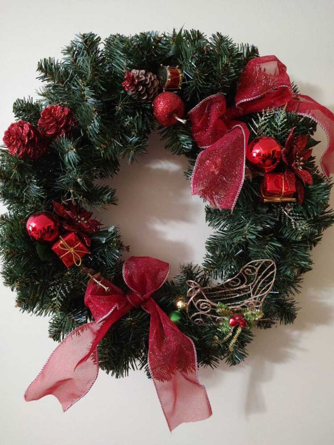 Christmas Wreath – Red Bows, Santa Sleigh, 16-inch Diameter - Etsy