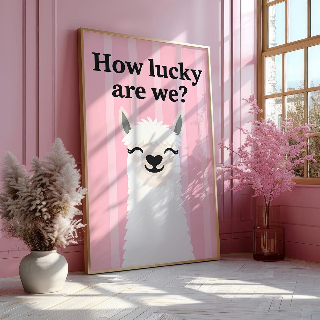 How Lucky Are We? Alpaca Pink Stripes Vertical Matte Poster Feel Good ...