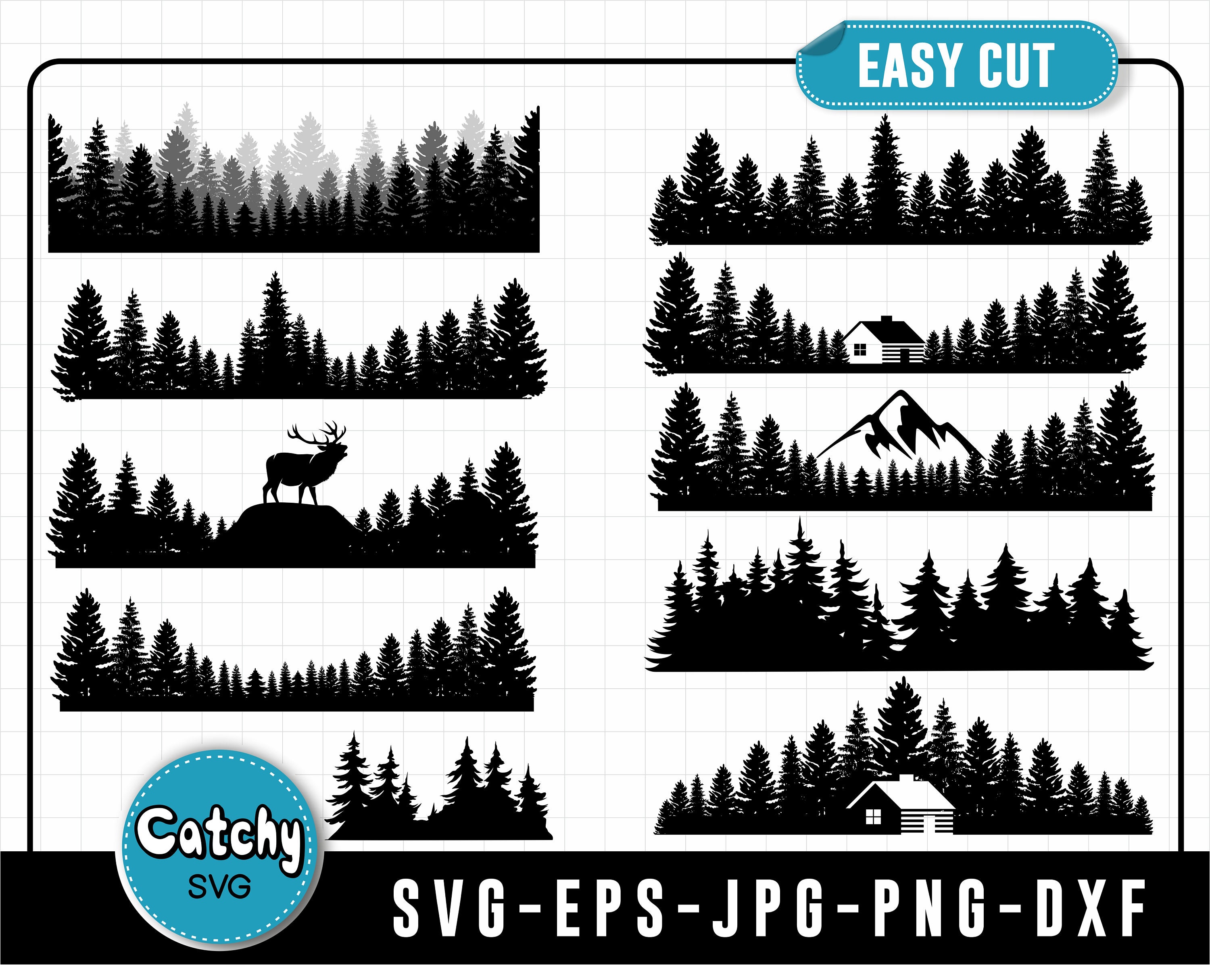 Forest Tree Silhouette SVG Bundle, Layered Cut Files, Pine Trees ...