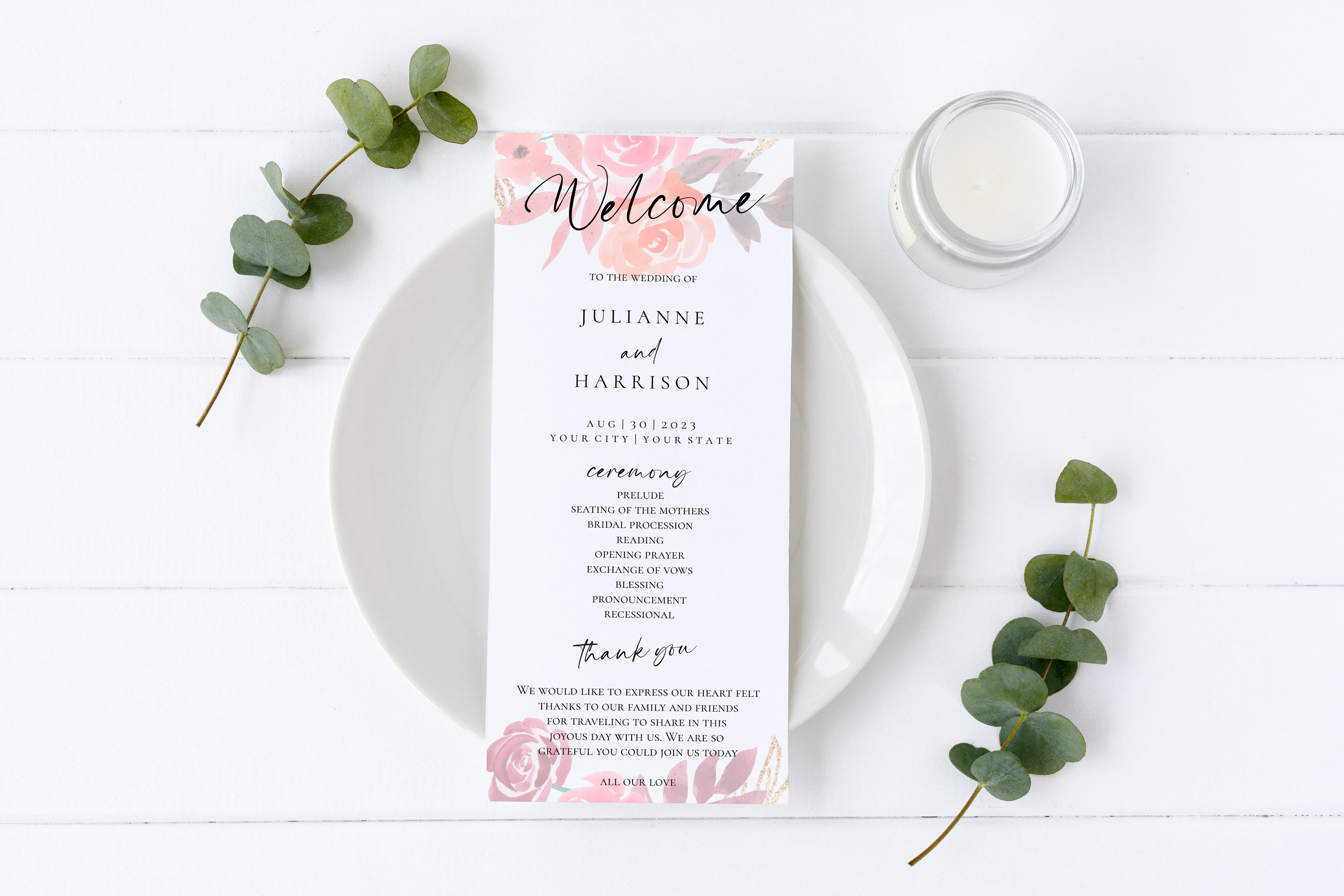 PRINTABLE DIY Wedding Program, Editable Ceremony Program, Personalized ...