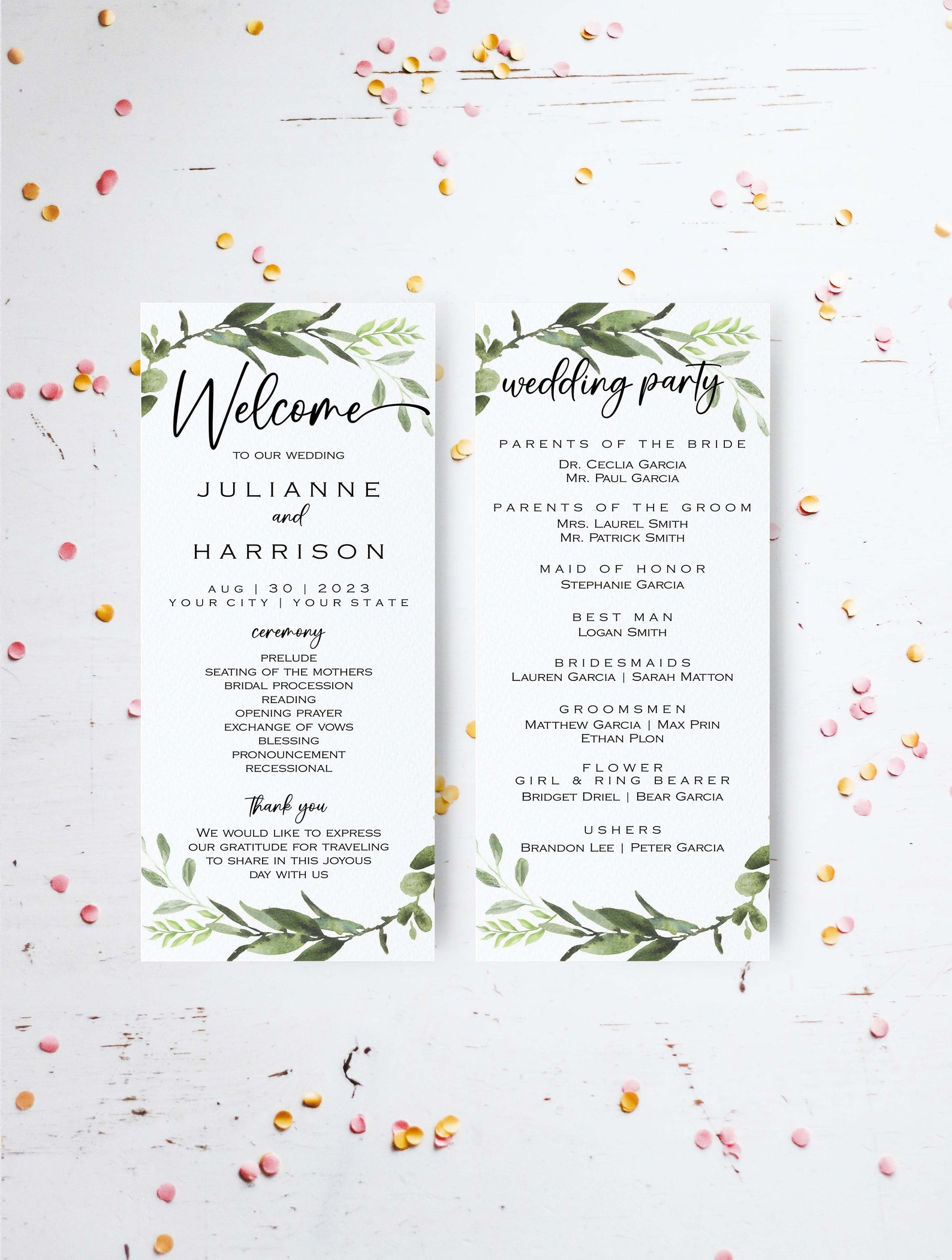 PRINTABLE DIY Wedding Program, Watercolor Greenery Editable Ceremony ...