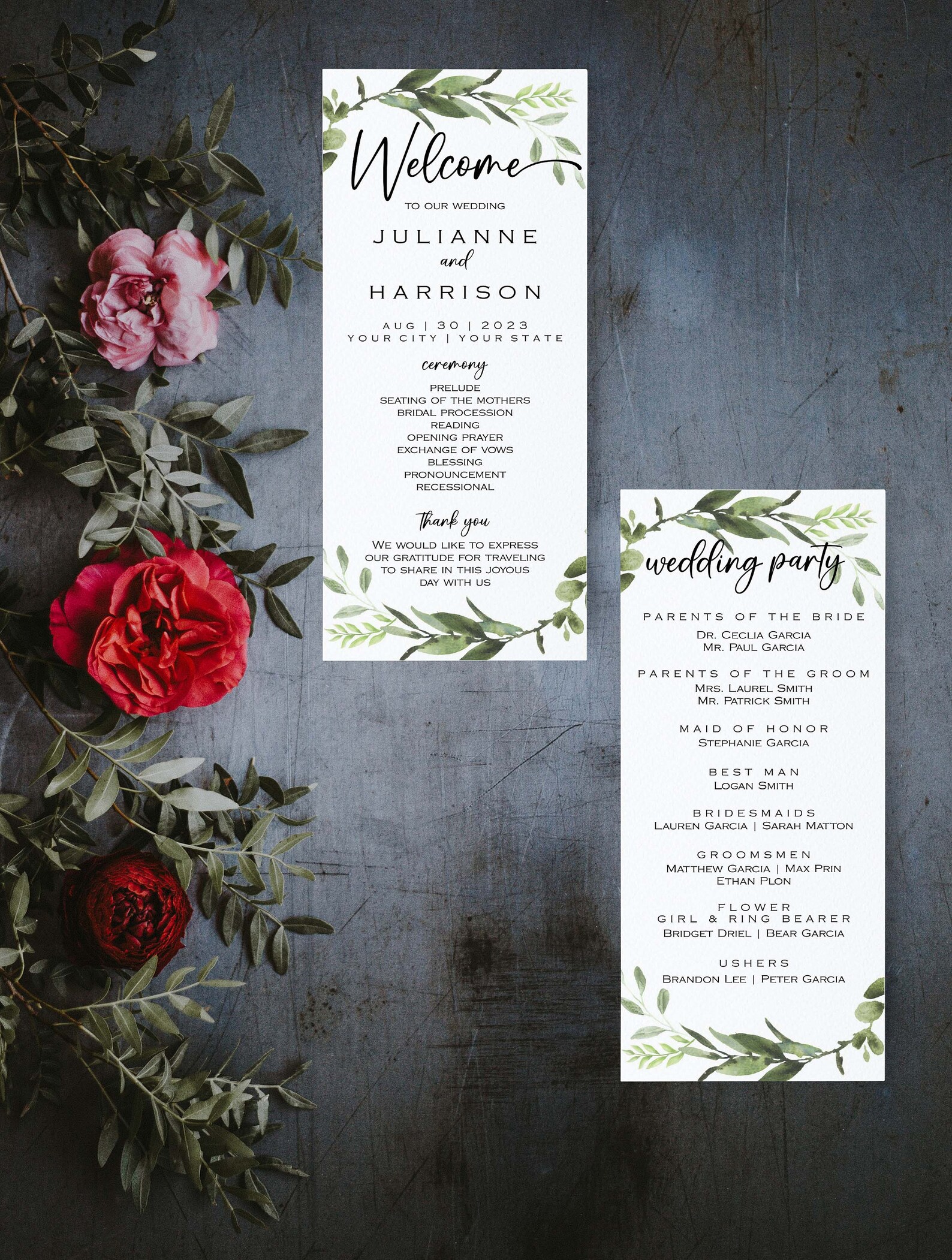 PRINTABLE DIY Wedding Program, Watercolor Greenery Editable Ceremony ...