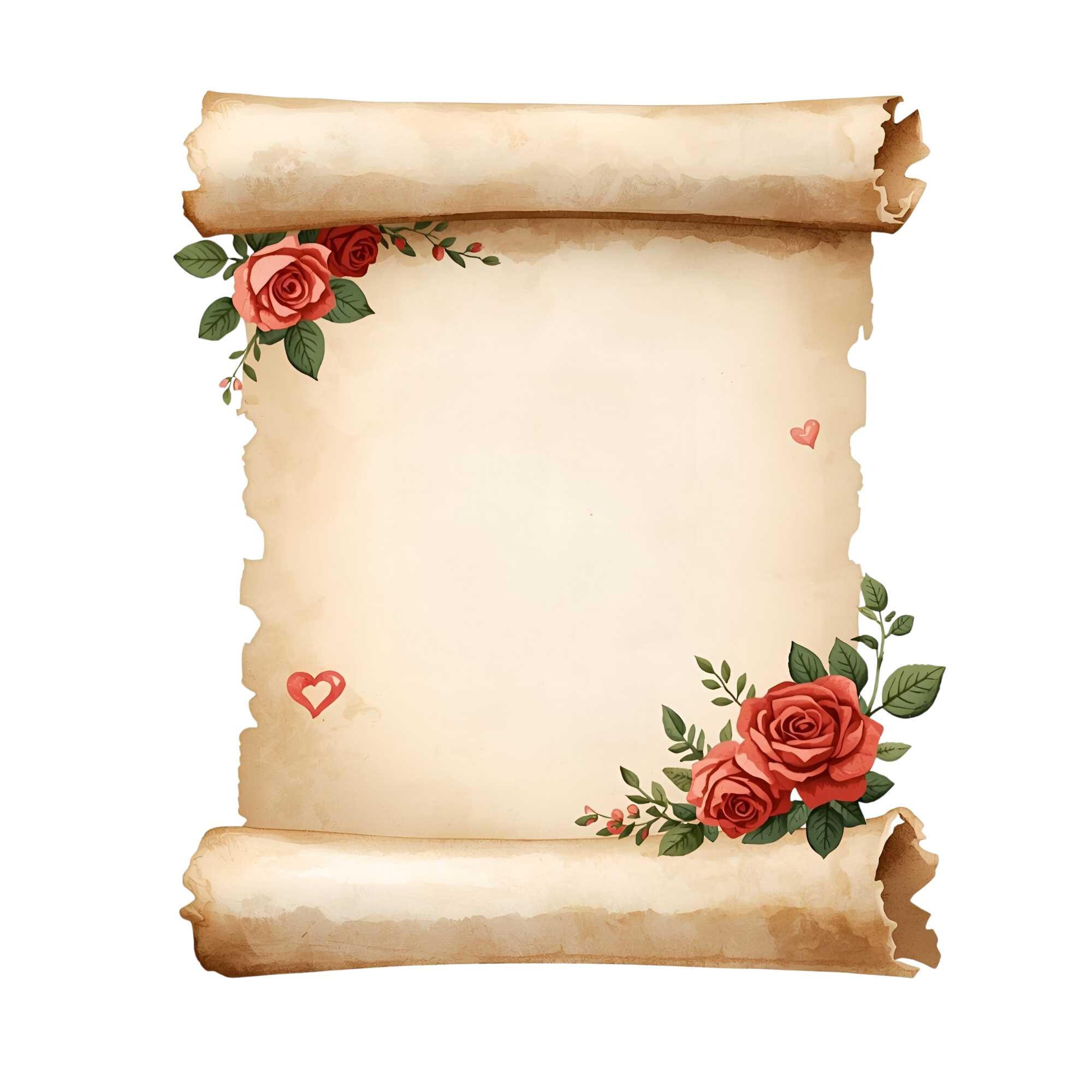 Vintage Valentine Scroll Clipart | Romantic PNG Parchment, Printable ...