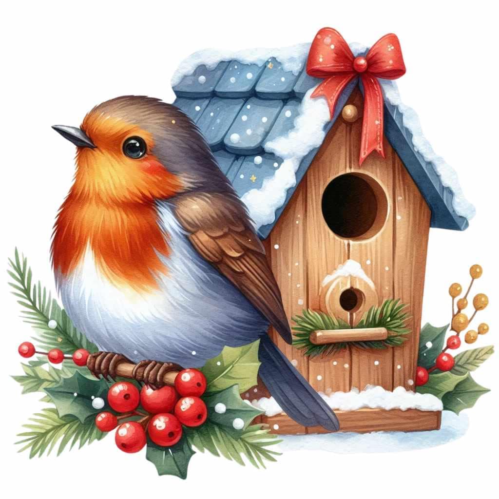 18 Watercolor Christmas Robin, Robin Bird Clipart, Christmas Bird ...