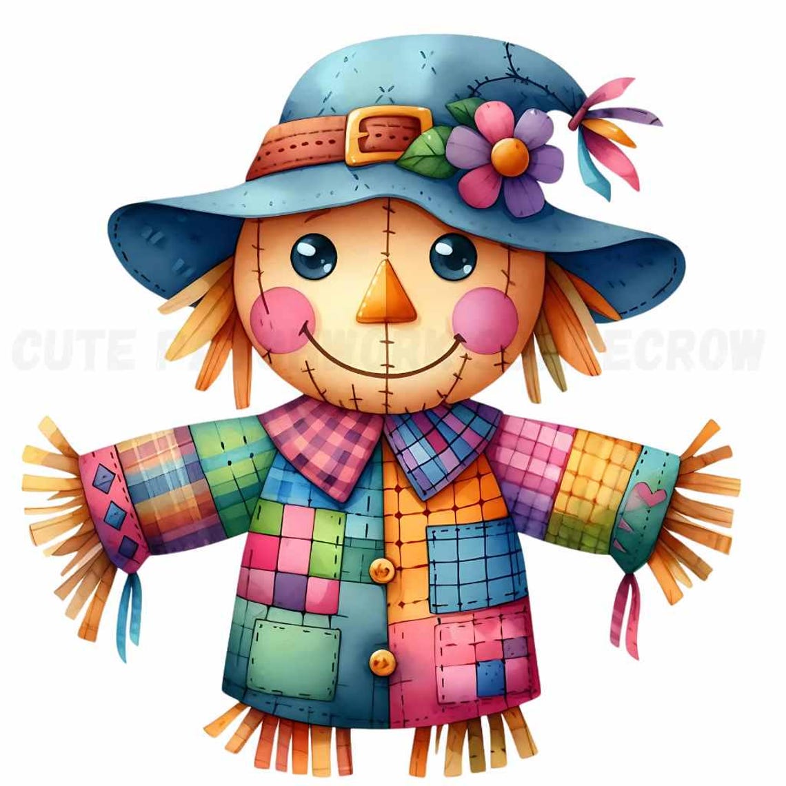 12 Cute Watercolor Patchwork Scarecrows Clipart, Autumn Clipart, Fall ...