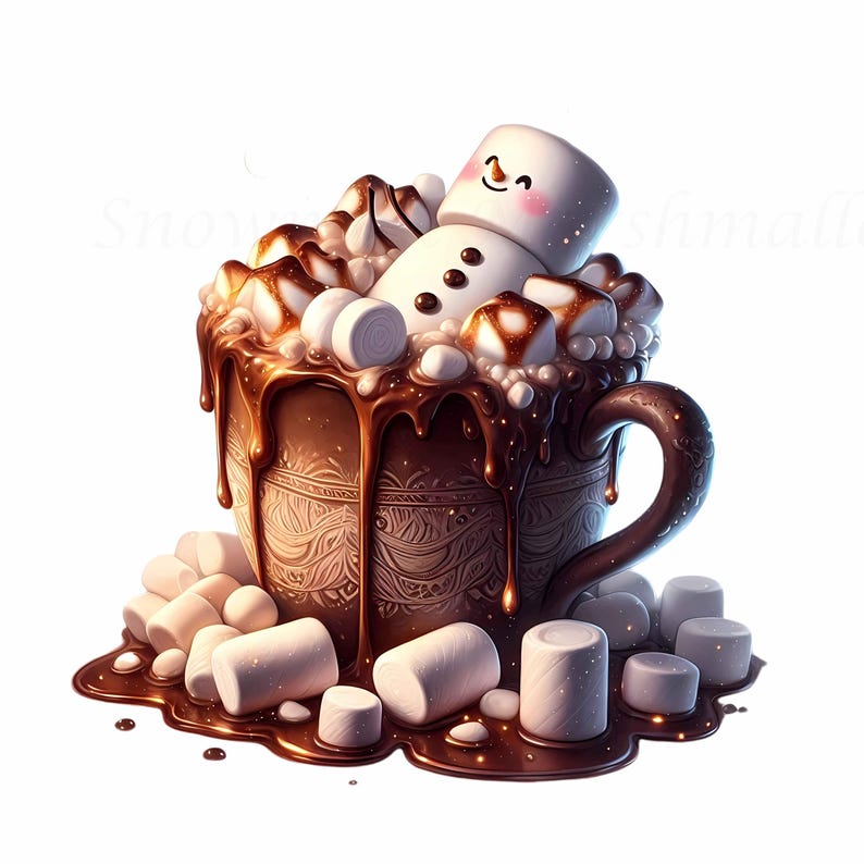 17 Cute Marshmallow Melting Snowman, Overflowing Hot Cocoa, Cozy Winter ...
