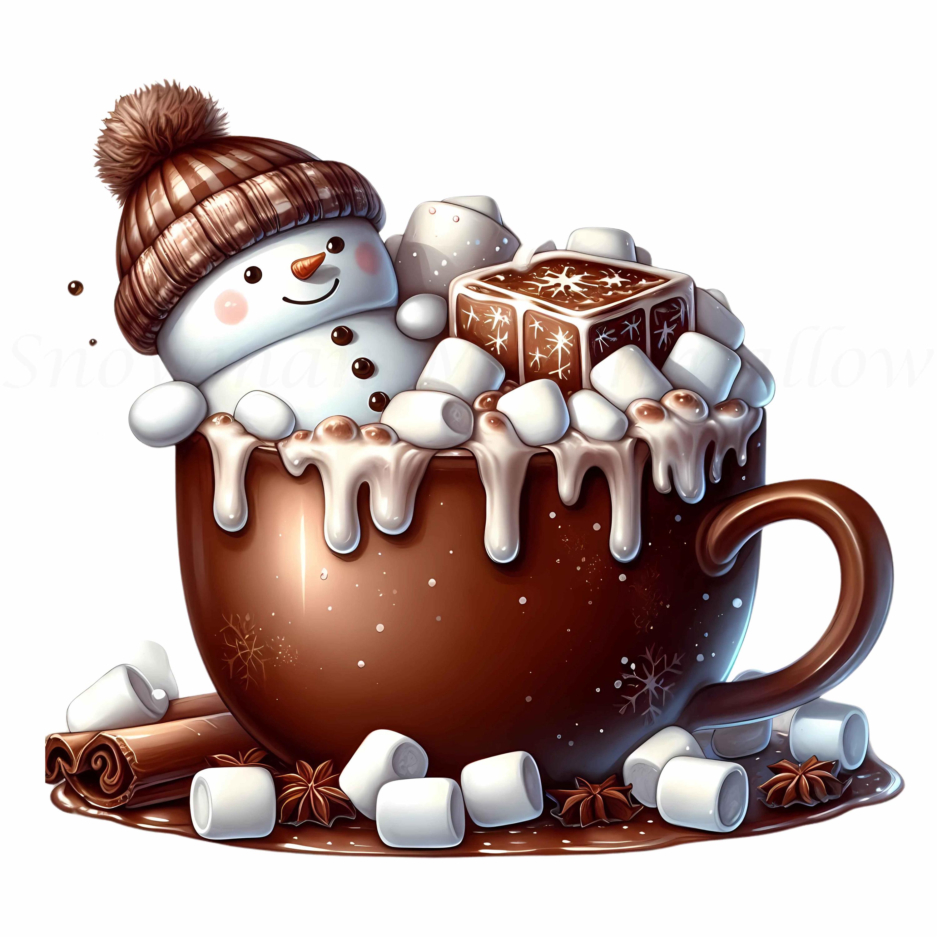17 Cute Marshmallow Melting Snowman, Overflowing Hot Cocoa, Cozy Winter ...