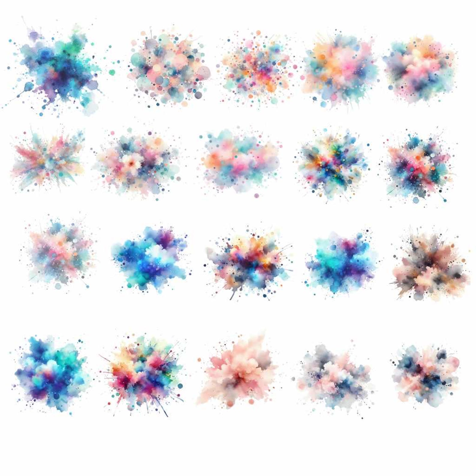 40 Png Watercolor Splashes, Splatter Clipart, Pastel Color Splashes ...