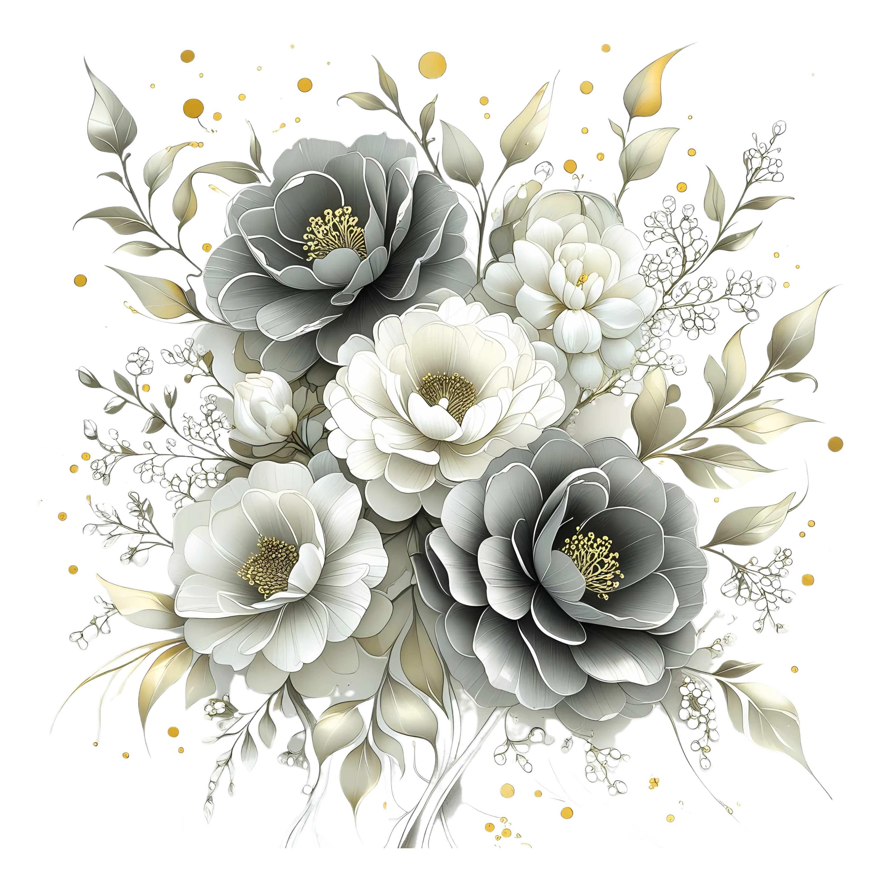 Silver Grey Flower Clipart: Wedding Prints, Card Making Printable ...