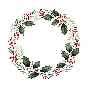 20 Watercolor Christmas Wreath, Christmas Wreath Clipart, Holly Wreath ...