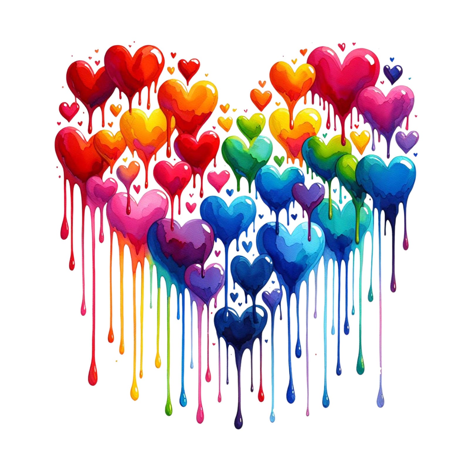 12 Rainbow Dripping Heart PNG Bundle, Colorful Heart Clipart, Paint ...