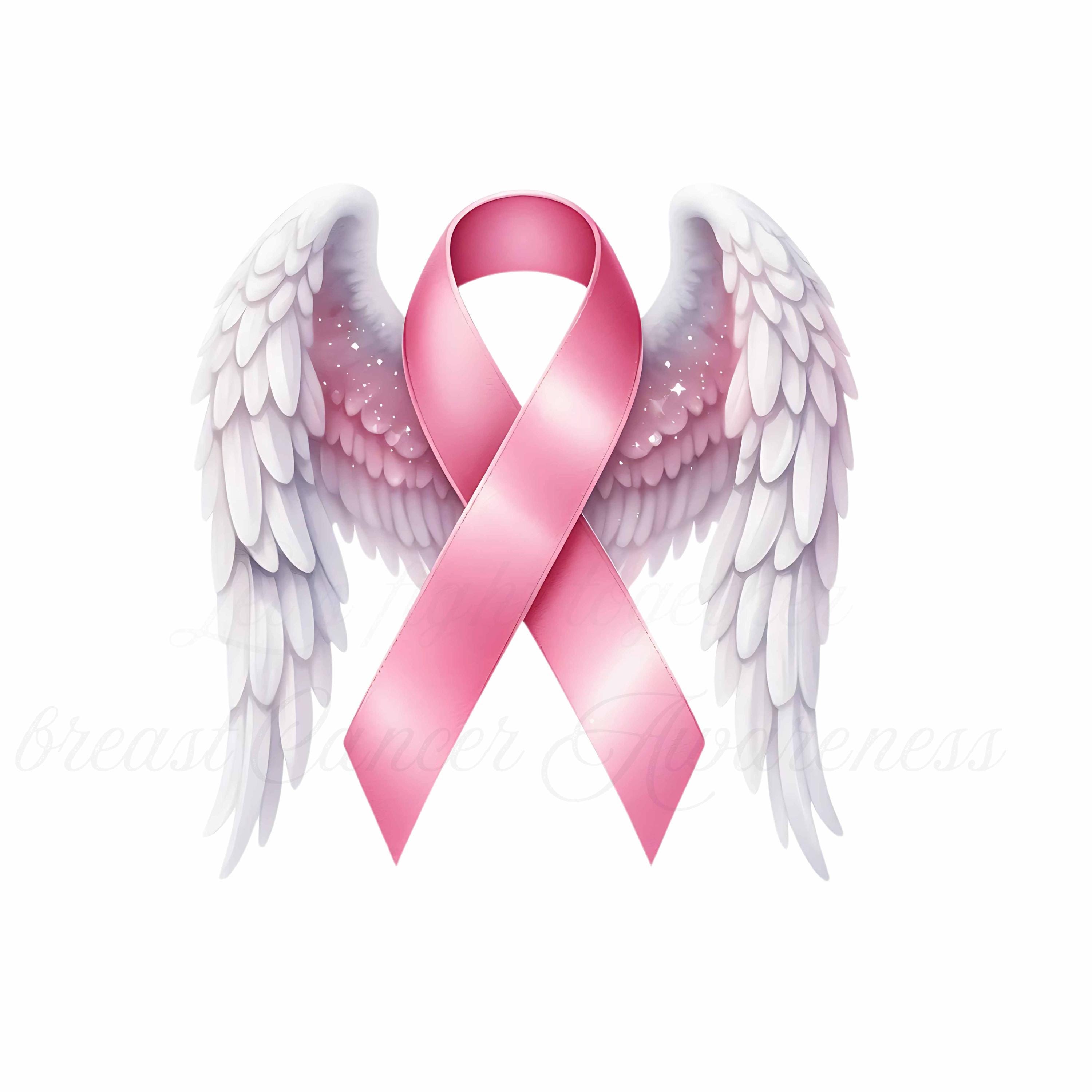12 Angel Wings Pink Ribbon Png, Breast Cancer Awareness Clipart ...