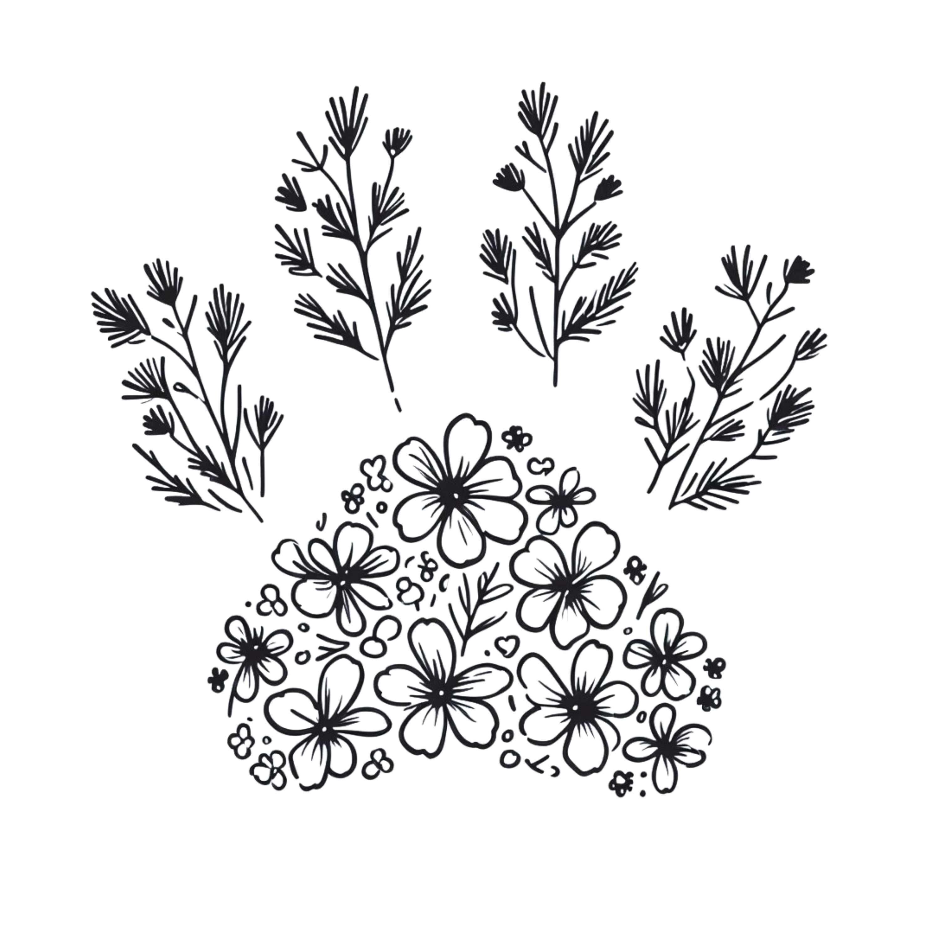 18 Doodle Floral Paw Clipart, Dog Prints, Pet Prints, Floral Paws, Paw ...
