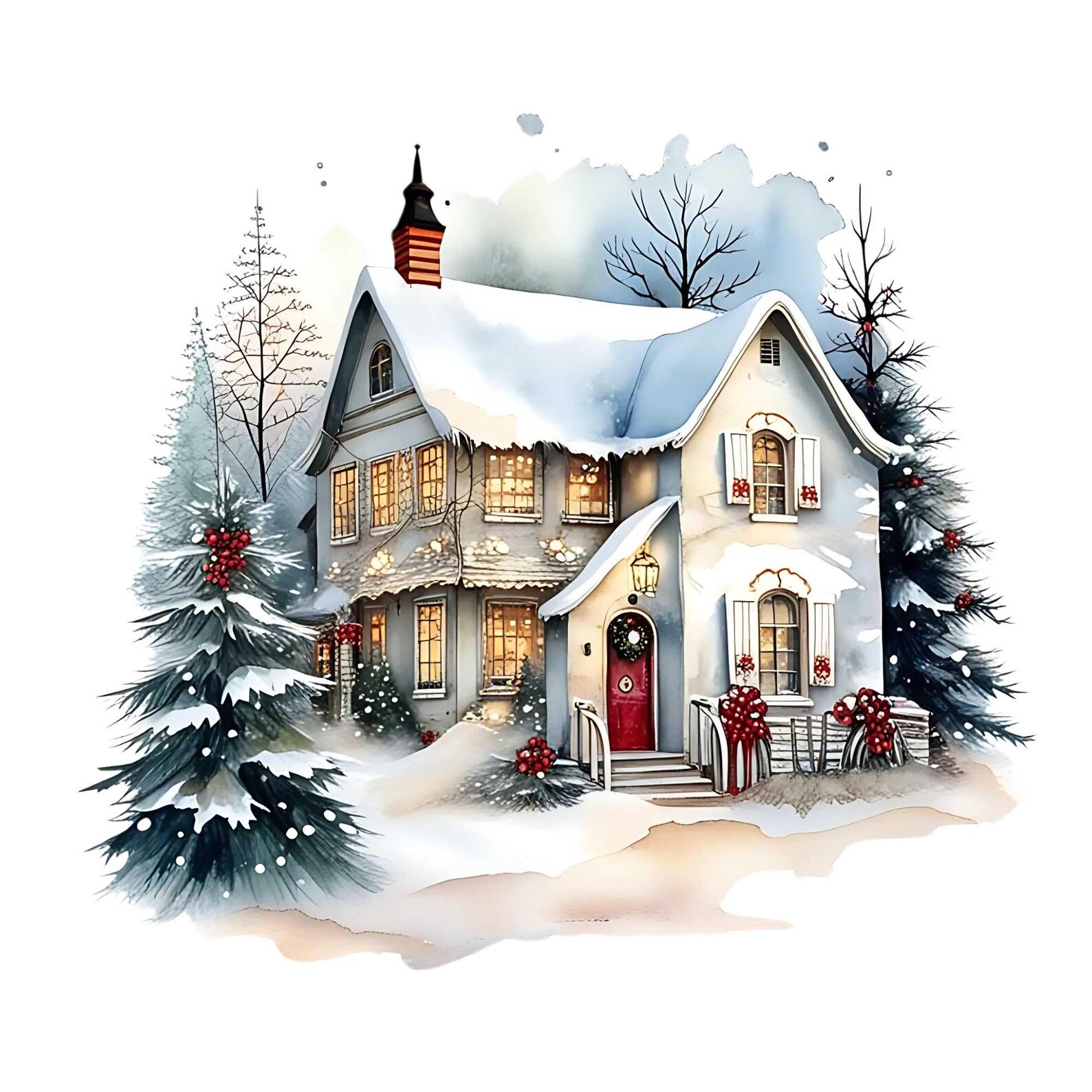 11 Christmas Houses Clipart, Winter Christmas House, Christmas Cards ...