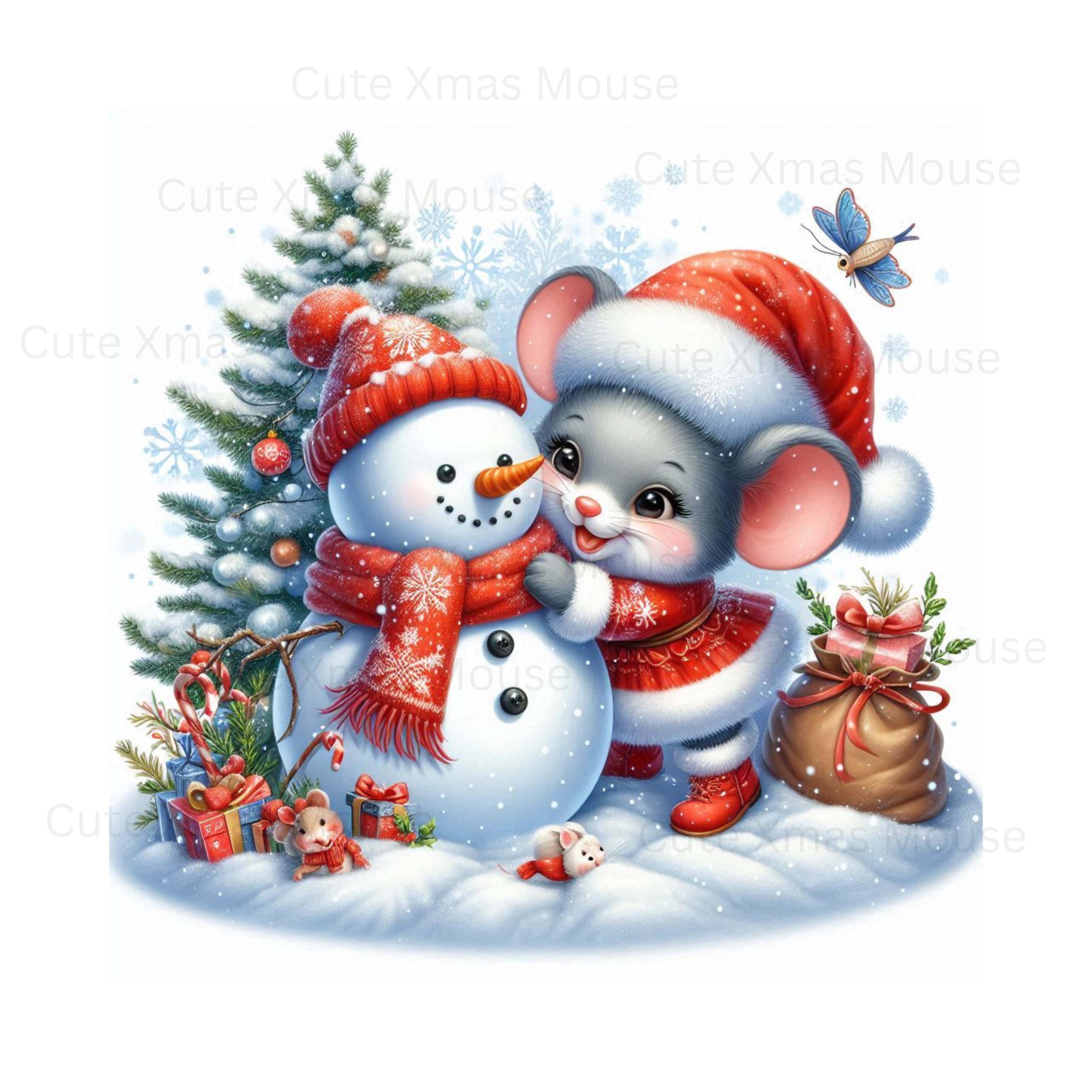 30 Cute Christmas Mouse, Mouse and Snowman Clipart, Cat and Mouse ...