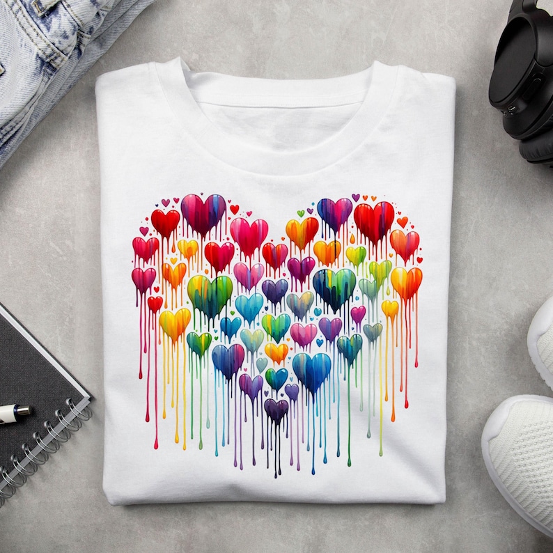 12 Rainbow Dripping Heart PNG Bundle, Colorful Heart Clipart, Paint ...
