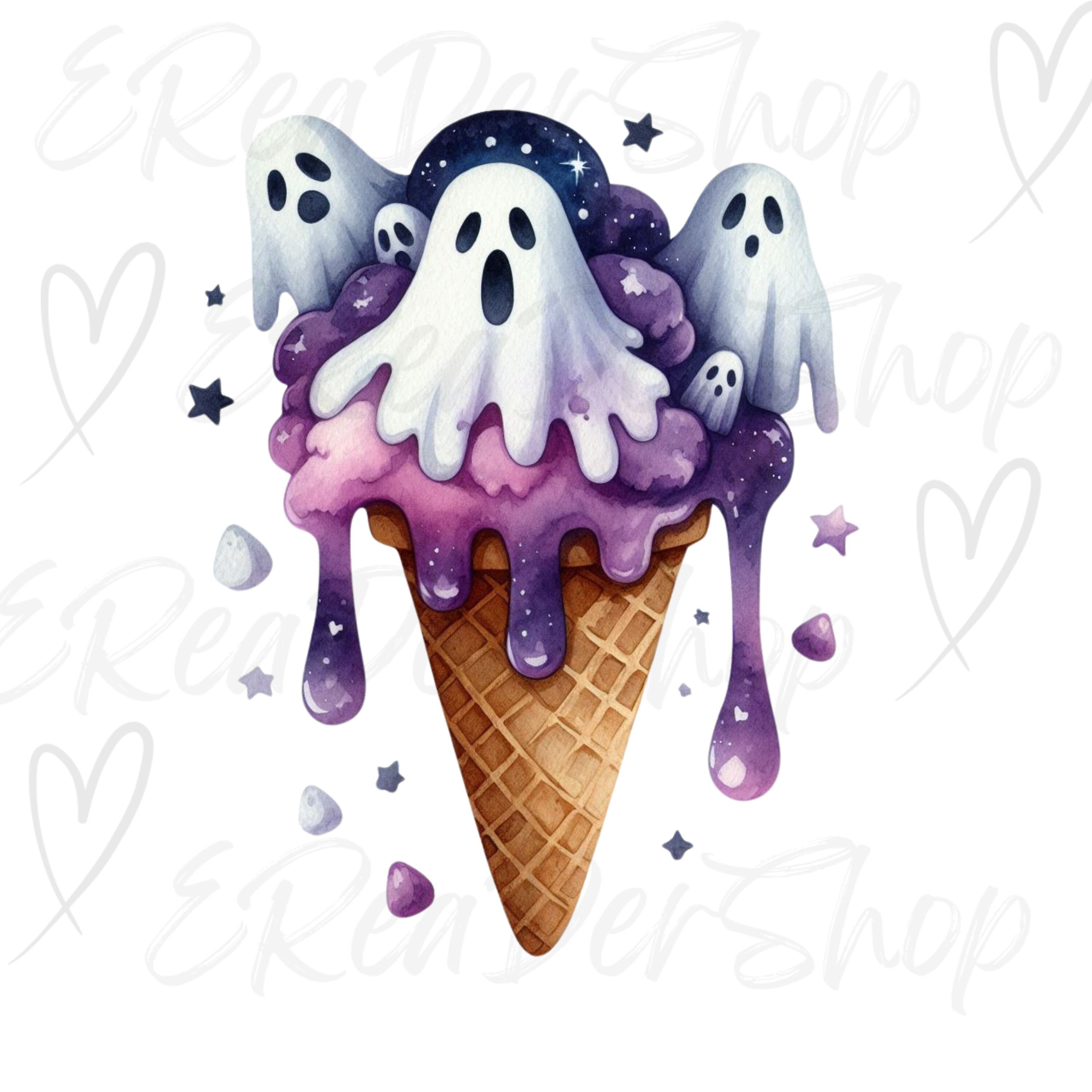 12 Cute Icecream Ghosts Clipart, Halloween Ghosts, Spookey Icecream ...