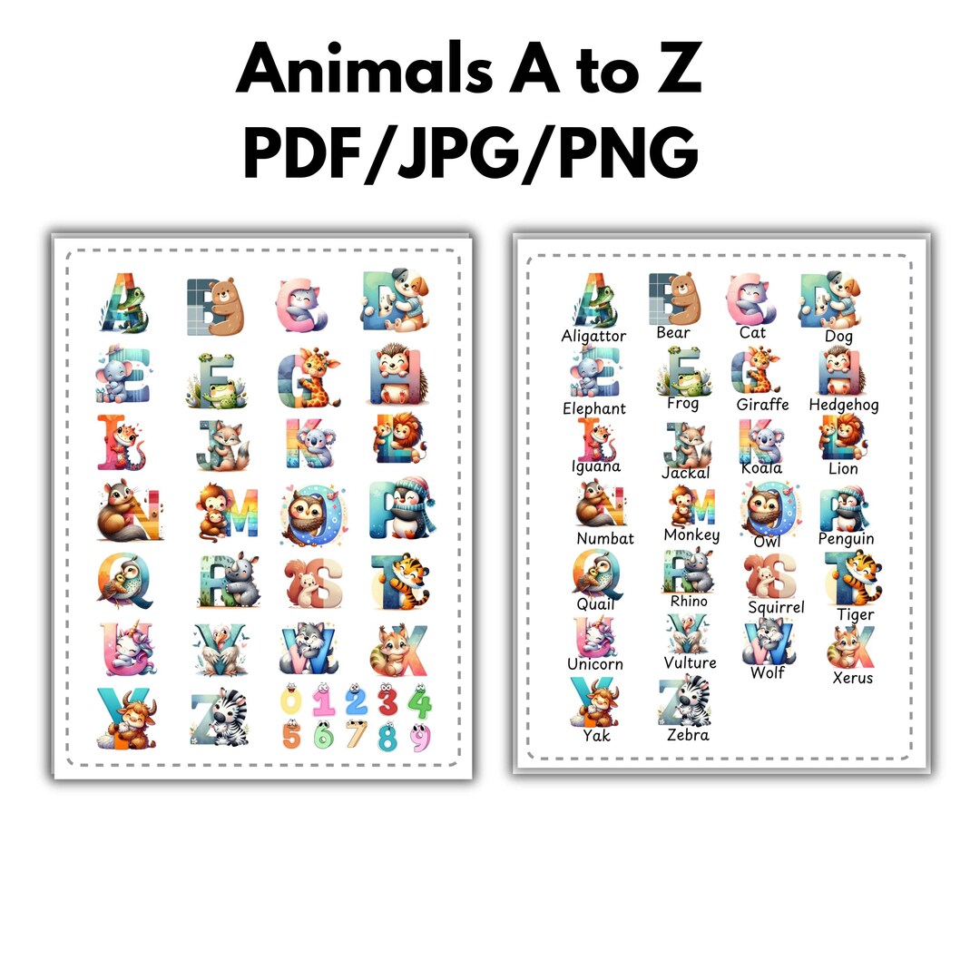 Alphabet With Cute Animals, A to Z, Alphabet for Kids Wall Decor ...