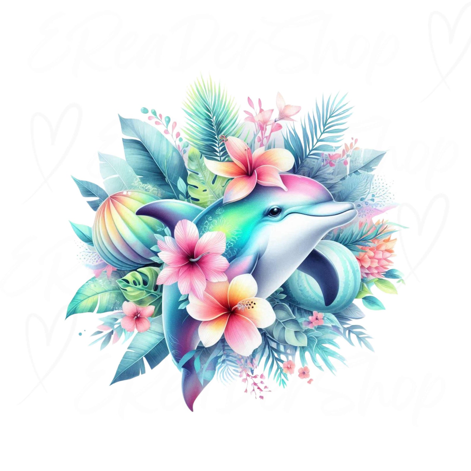 15 Watercolor, Tropical Sunset Dolphin, Cartoon Dolphin, Clipart, Sea ...