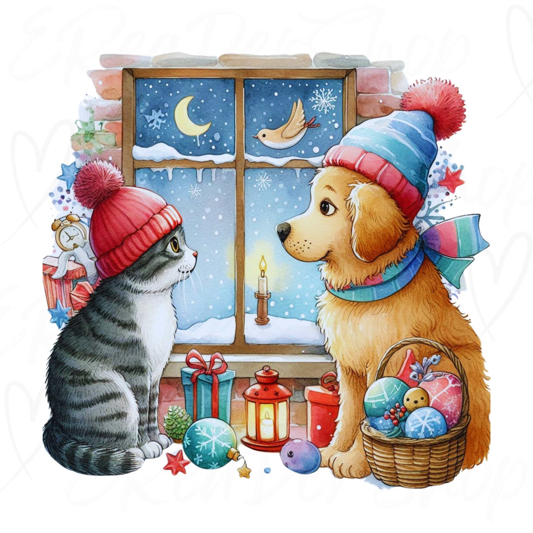 30+ Cat and Dog Clipart, Watercolor Home Scene, Cute Cat and Dog ...