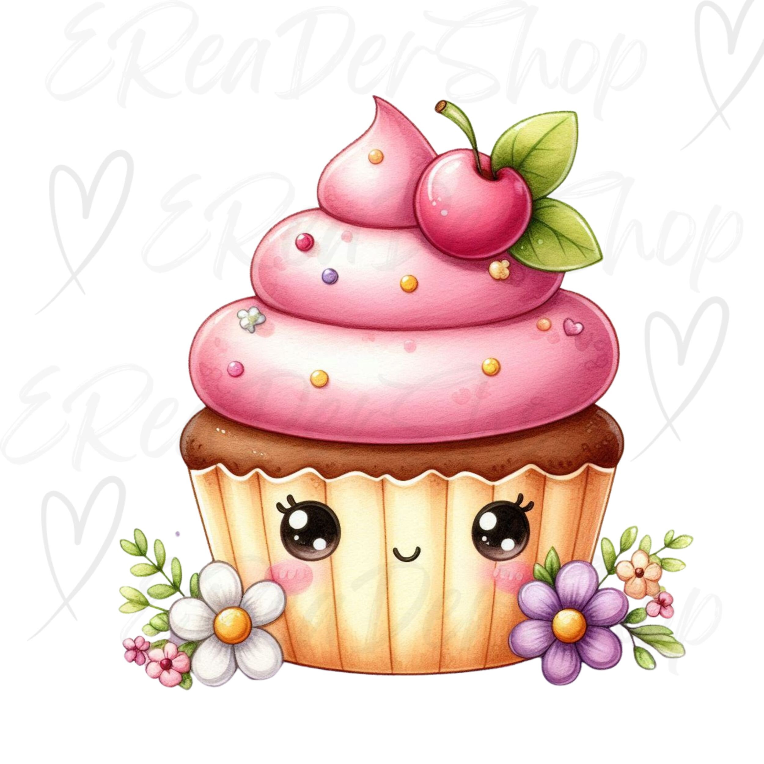 30 Cute Cupcakes, Cupcakes Clipart, Watercolor Cupcakes, Flower Cupckes ...