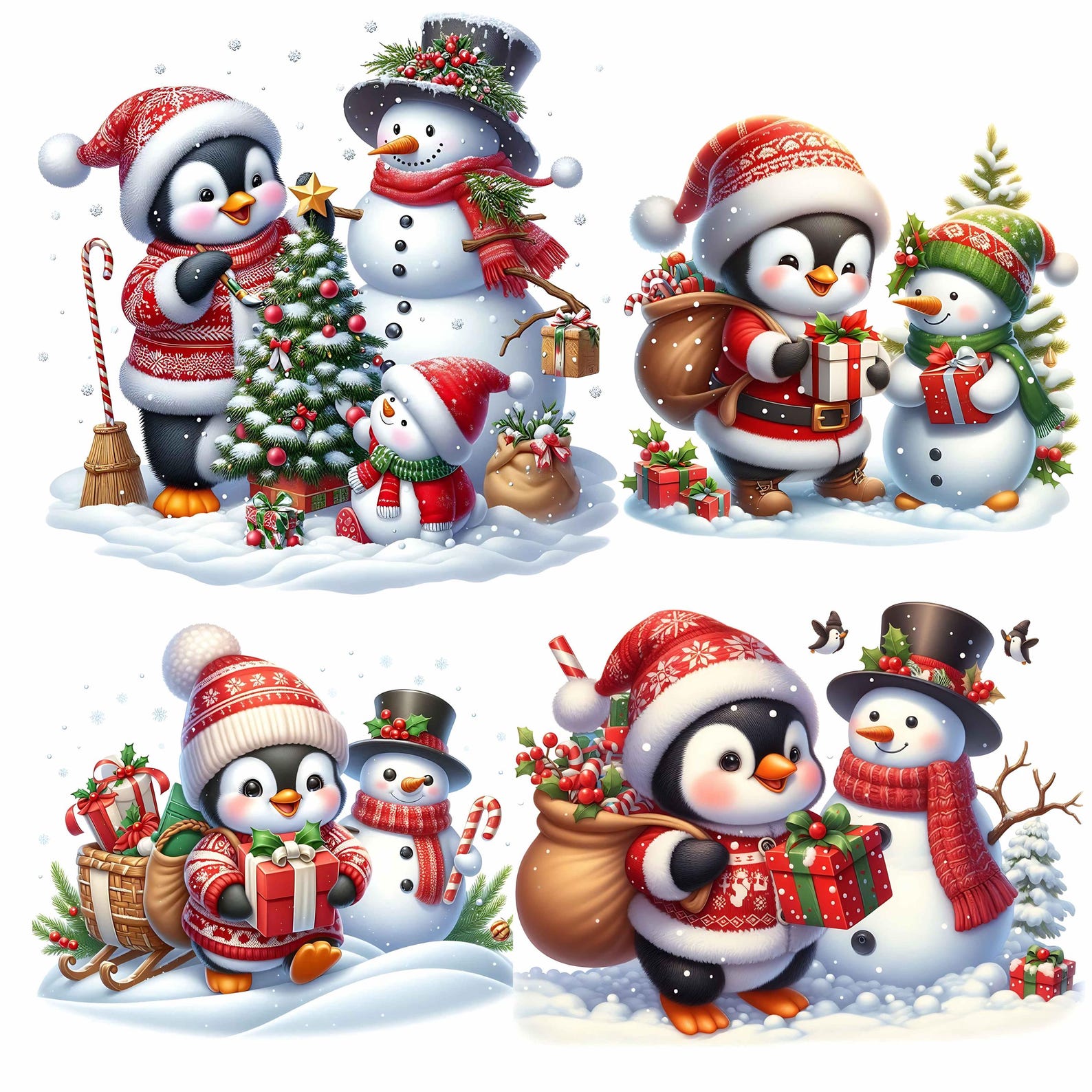 25 Cute Winter Penguins Clipart, Christmas Penguin and Snowman Clipart ...