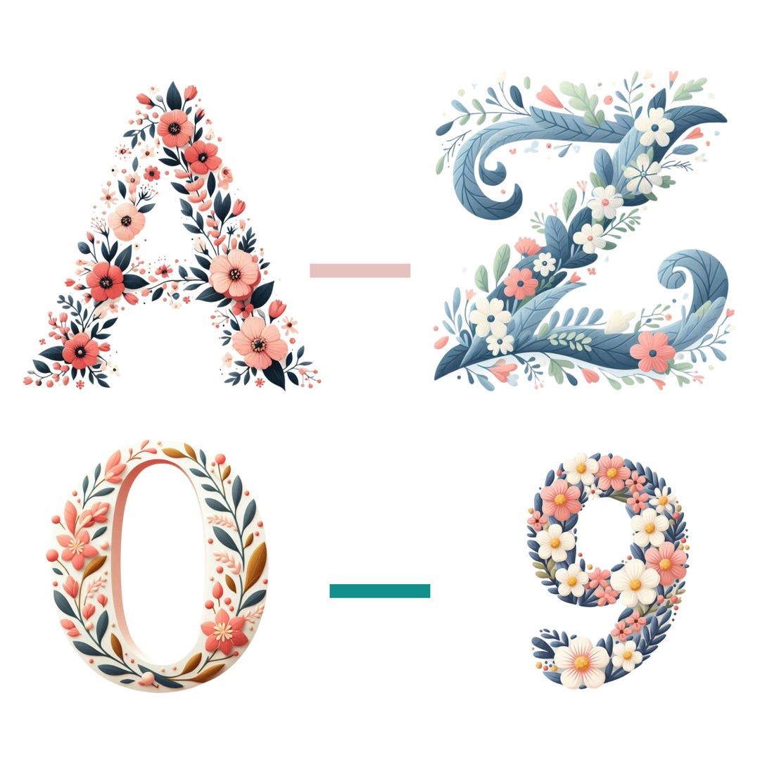 Floral Alphabet, Floral Numbers, Alphabet Clipart, Initial Letters ...