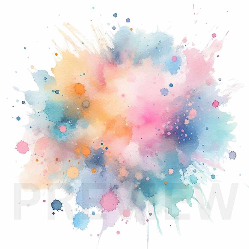 40 Png Watercolor Splashes, Splatter Clipart, Pastel Color Splashes ...